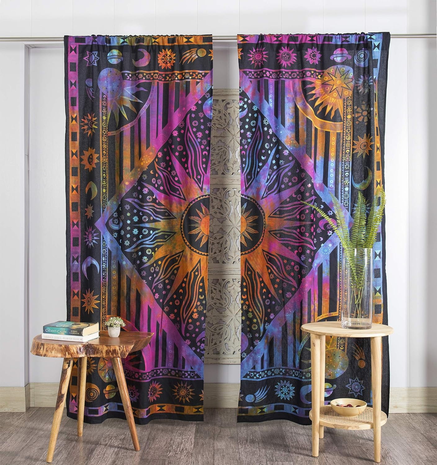 Indian Burning Sun Hippie Mandala Window Curtains - Gypsy Tye Dye ...