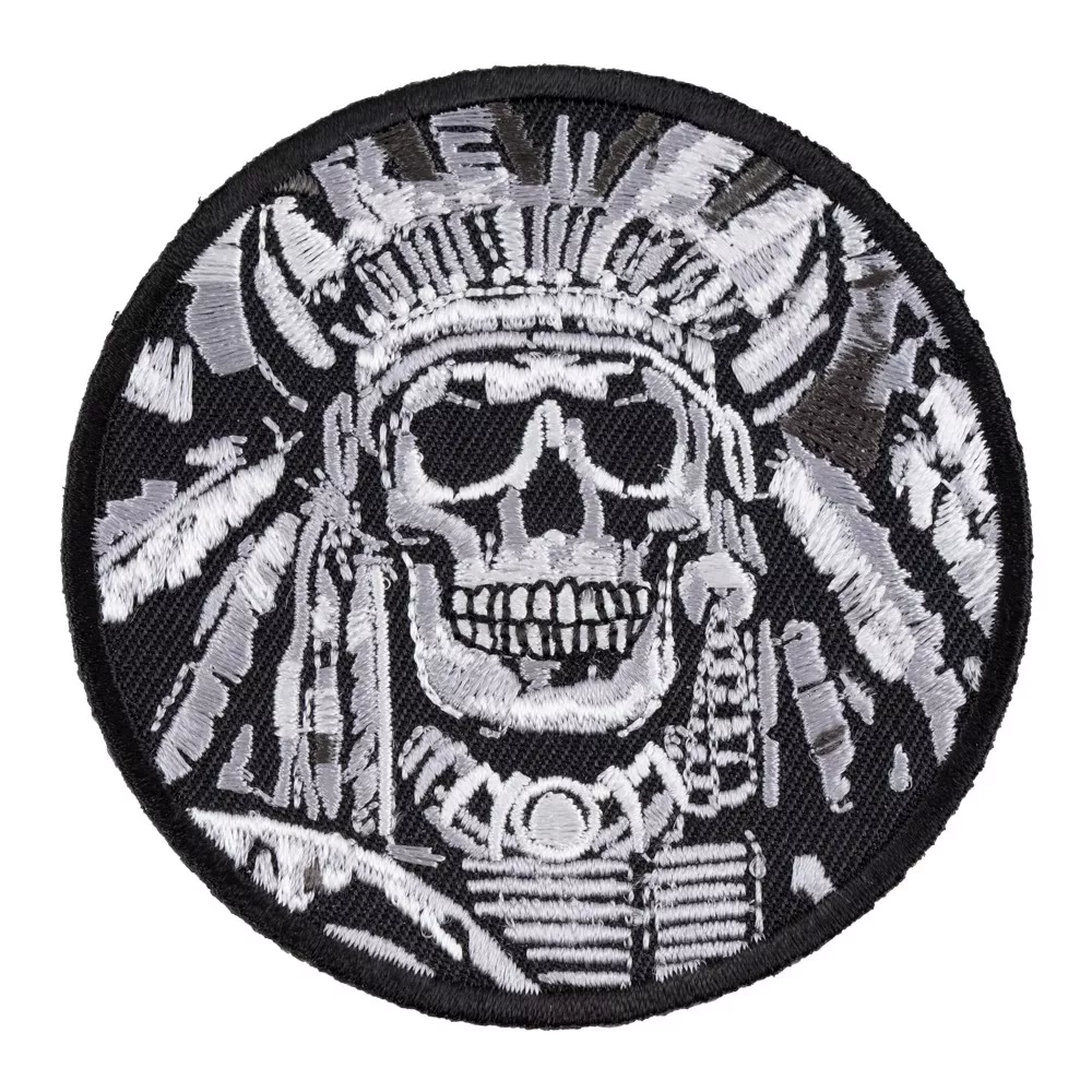 Indian Chief Skull Black & White Patch Round, Indian Skull Patches ...