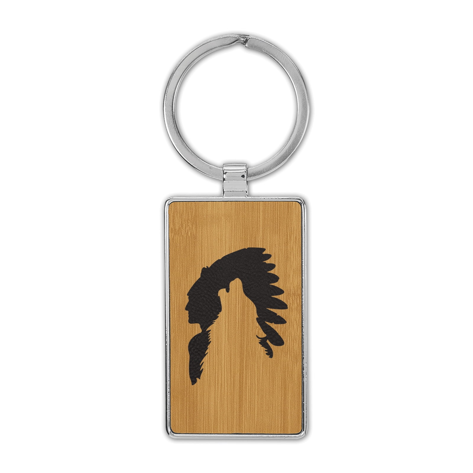 Indian Chief Wolf Silhouette Premium Leatherette Keychain nature ...