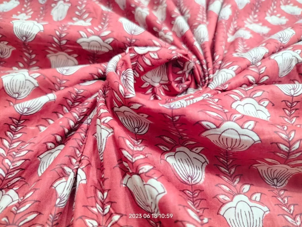 Indian Cotton Fabric Red Vintage Dressmaking Material Boho Natural ...