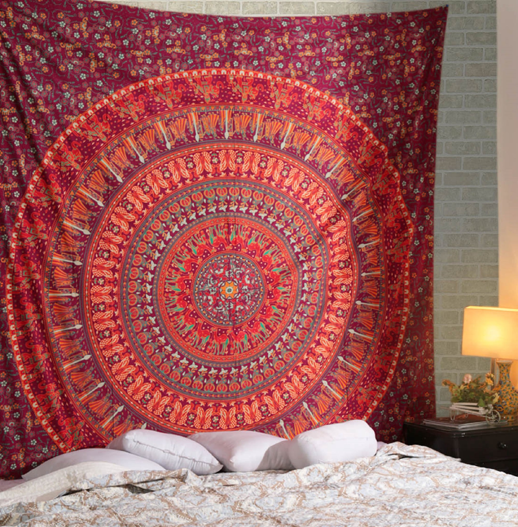 Indian Cotton Maroon Tapestry Mandala Wall Hangings- Tapestry For ...