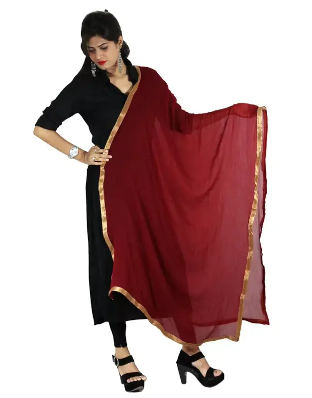 Indian Crafts Women Chiffon Solid Long Indian Traditional Dupatta With ...