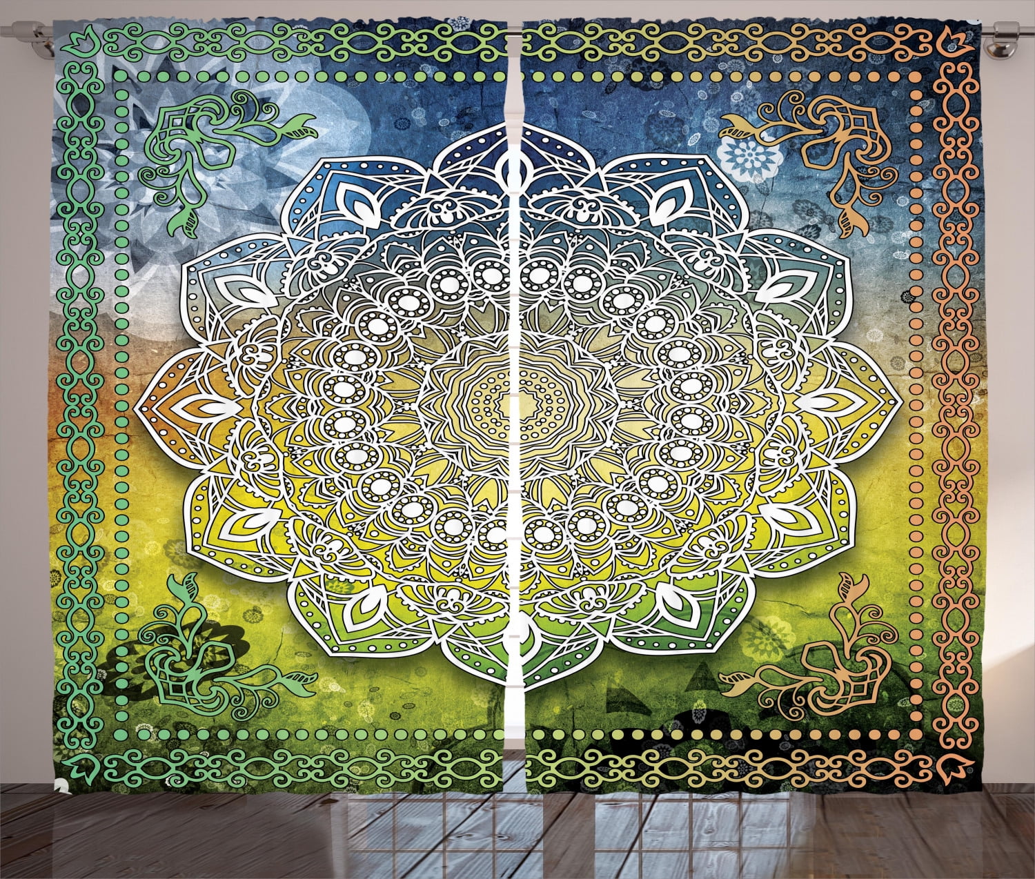 Indian Curtains 2 Panels Set, Mystic Asian Mandala Zen Culture Chakra ...