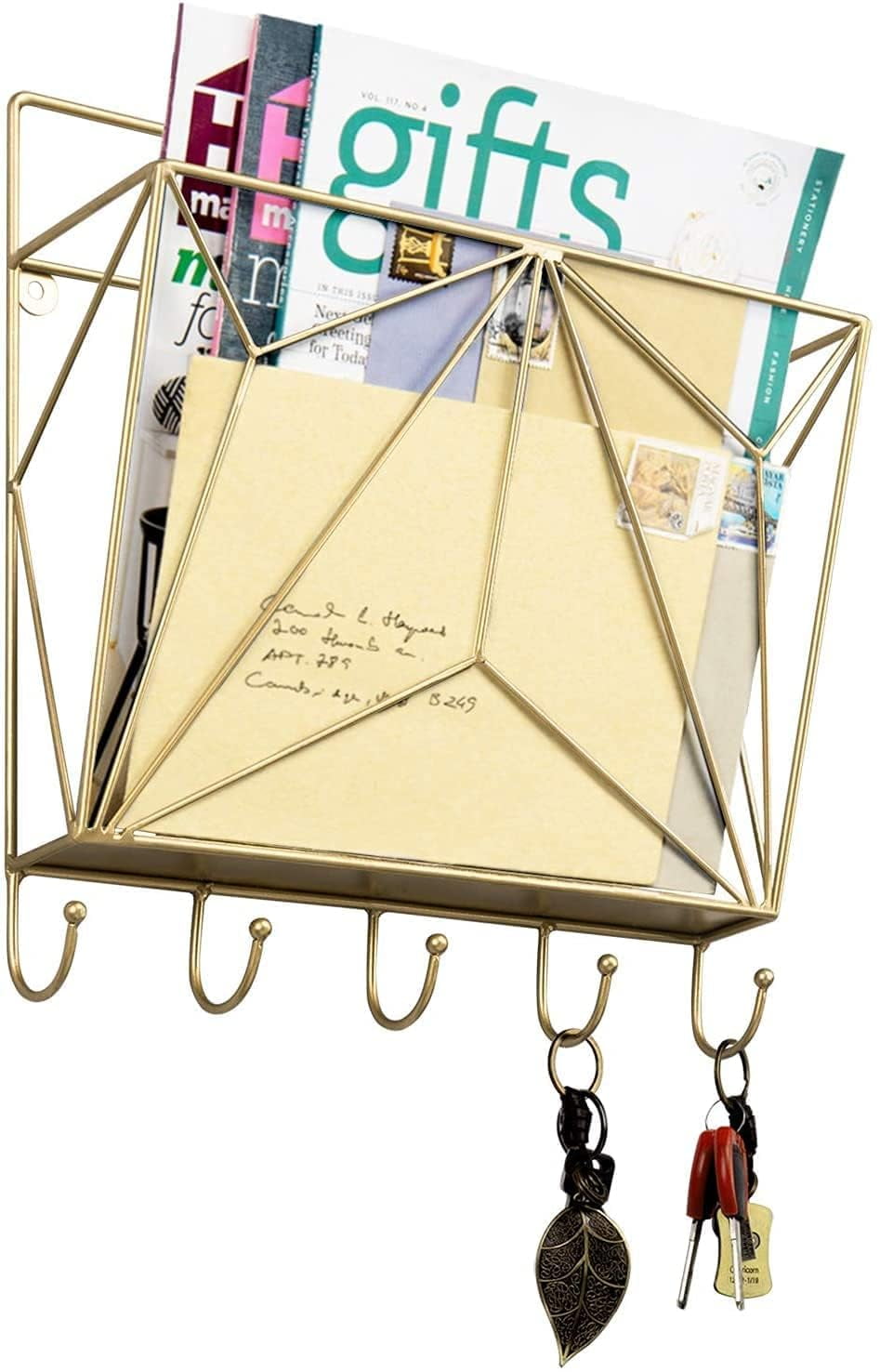 Indian Decor 38015 Modern Geometric Gold Metal Wire Wall Mounted Mail ...