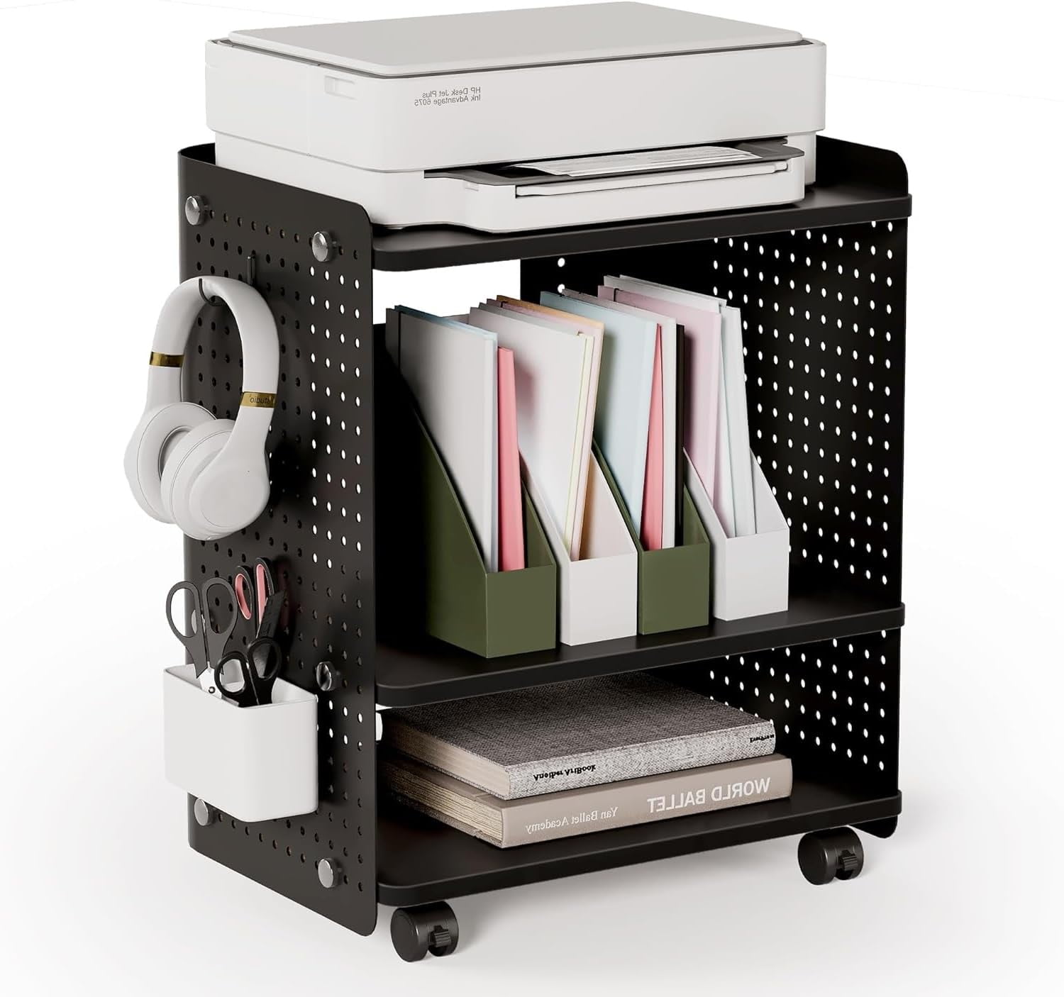 Indian Decor 58173 3Tier Printer Stand with Pegboard Mobile Printer ...