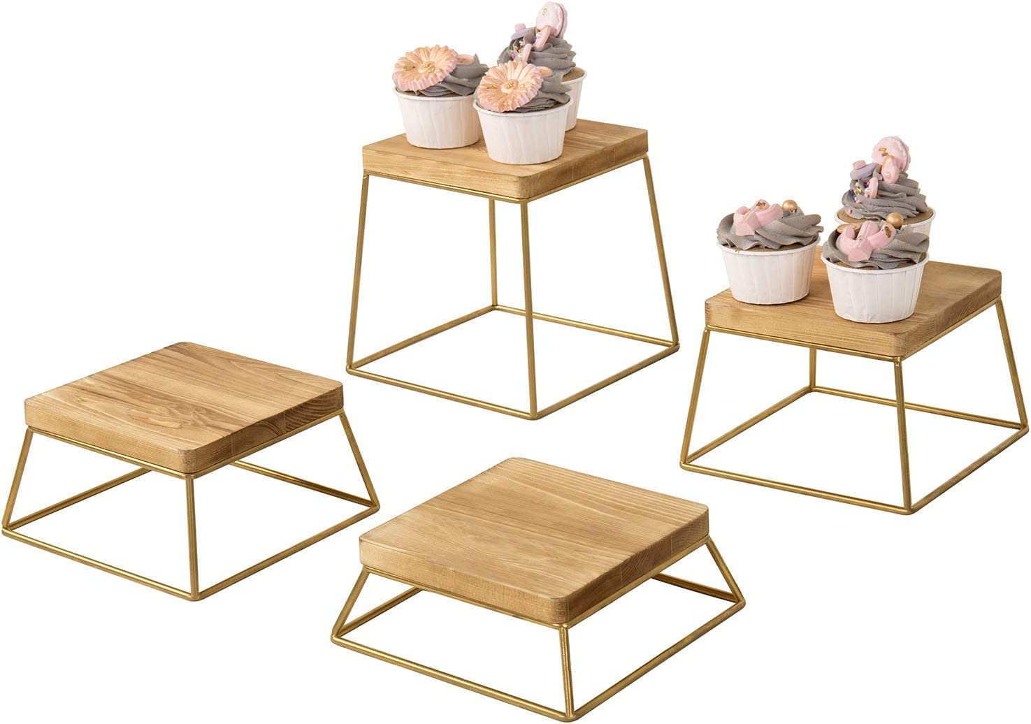 Indian Decor RW29936 Display Stands Solid Wood Gold Metal Wire Square ...