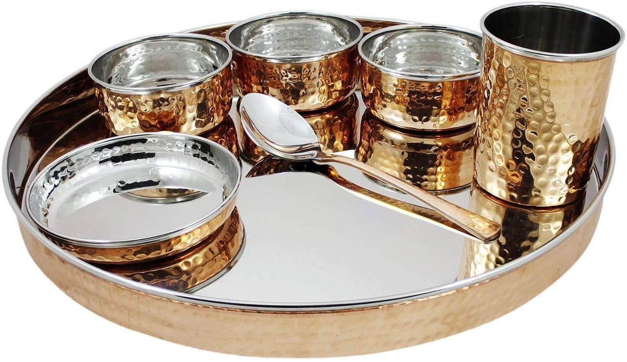 Indian Dinnerware Stainless Steel Copper Traditional Dinner Set Of ...