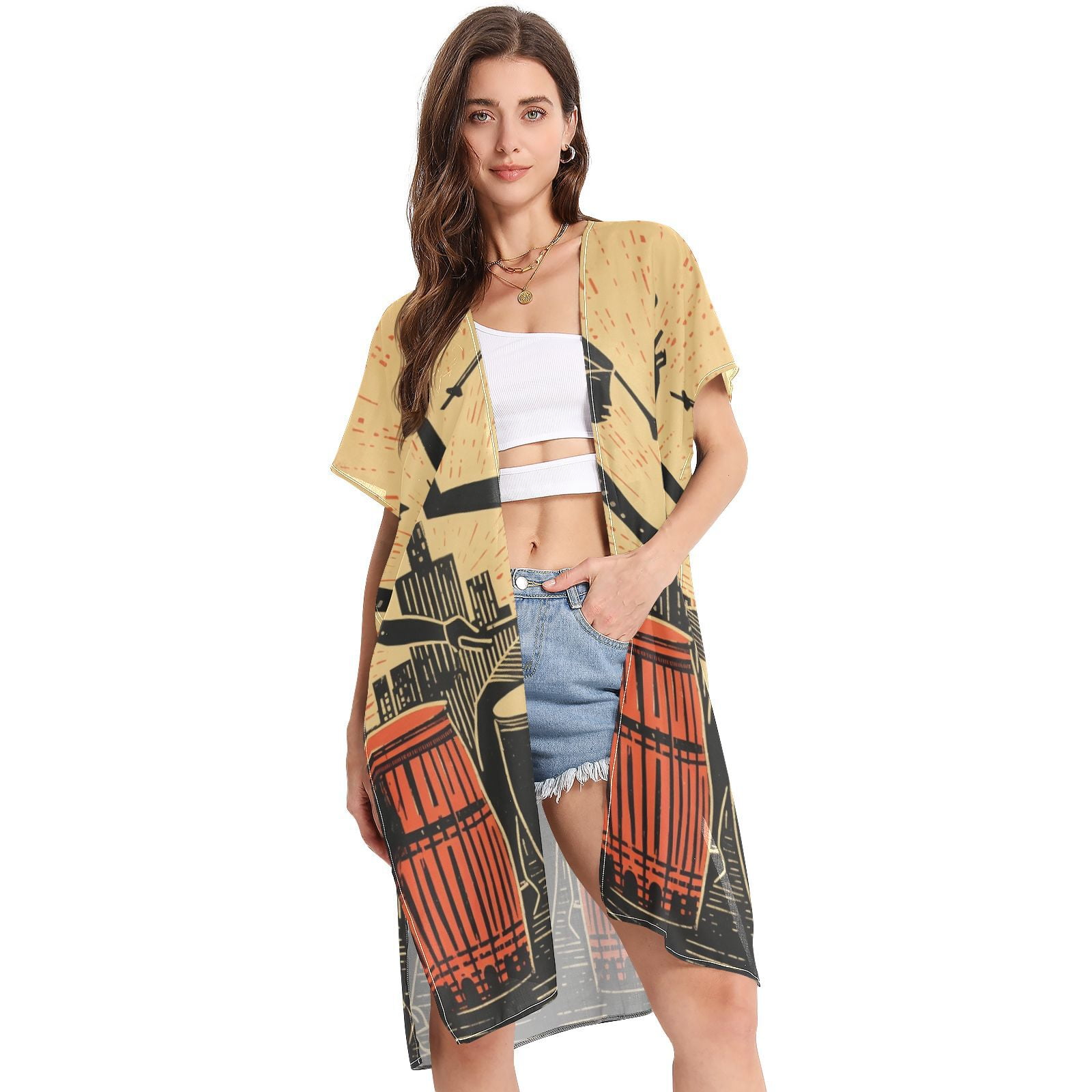 Indian Drums Houses Women Swimsuit Cover up V Neck Beach Dress Short ...