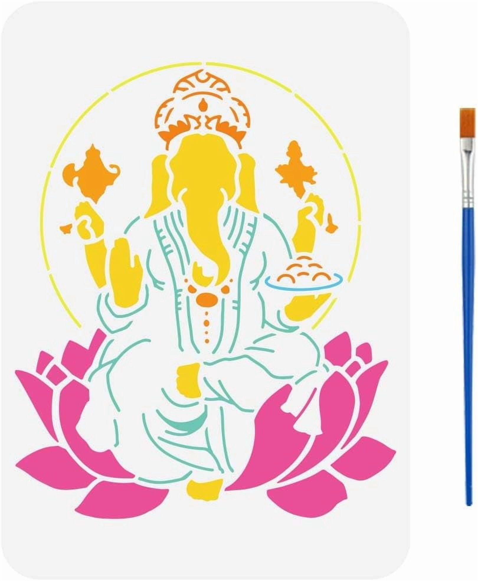 Indian Elephant God Stencil with a Paint Brush 8.3x11.7inch India Large ...