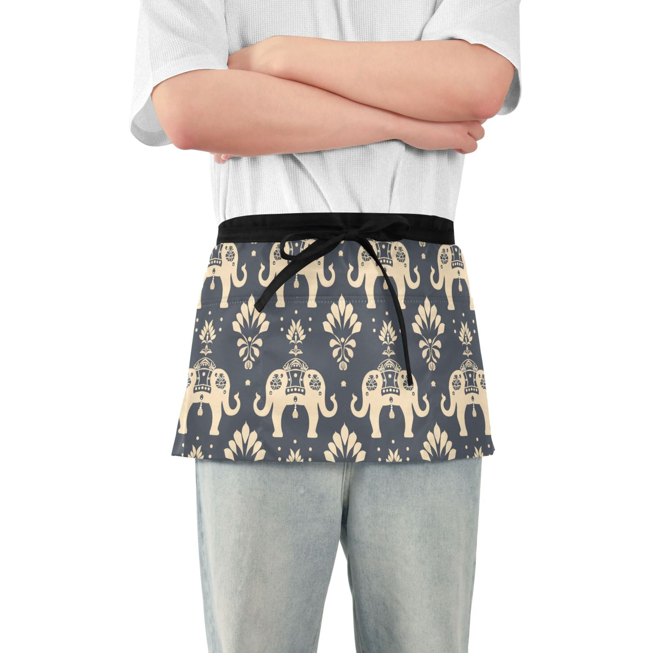 Indian Elephant Silhouette Server Apron with 3 Pockets Waterproof ...