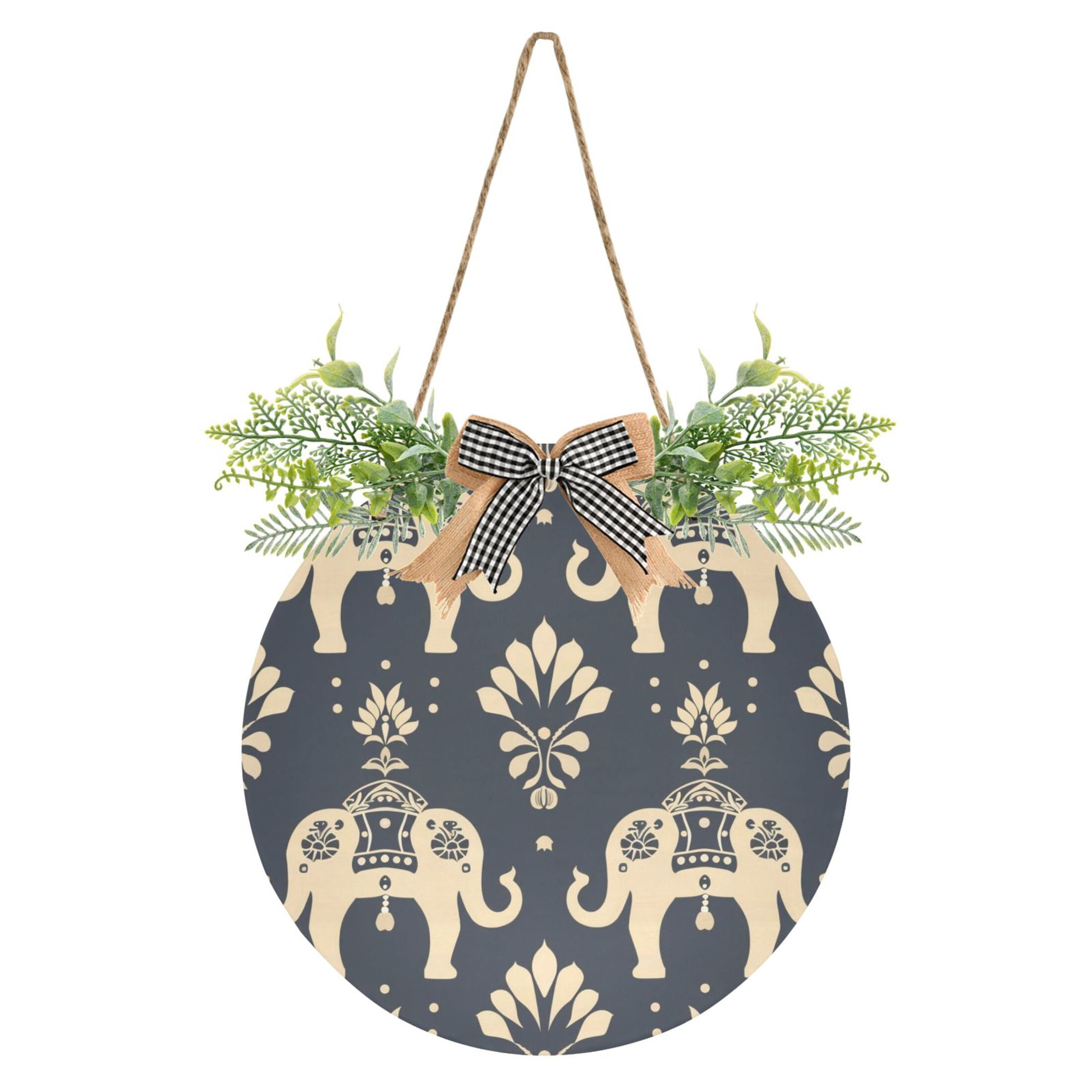 Indian Elephant Silhouette Welcome Front Door Sign Round 12 inch Porch ...