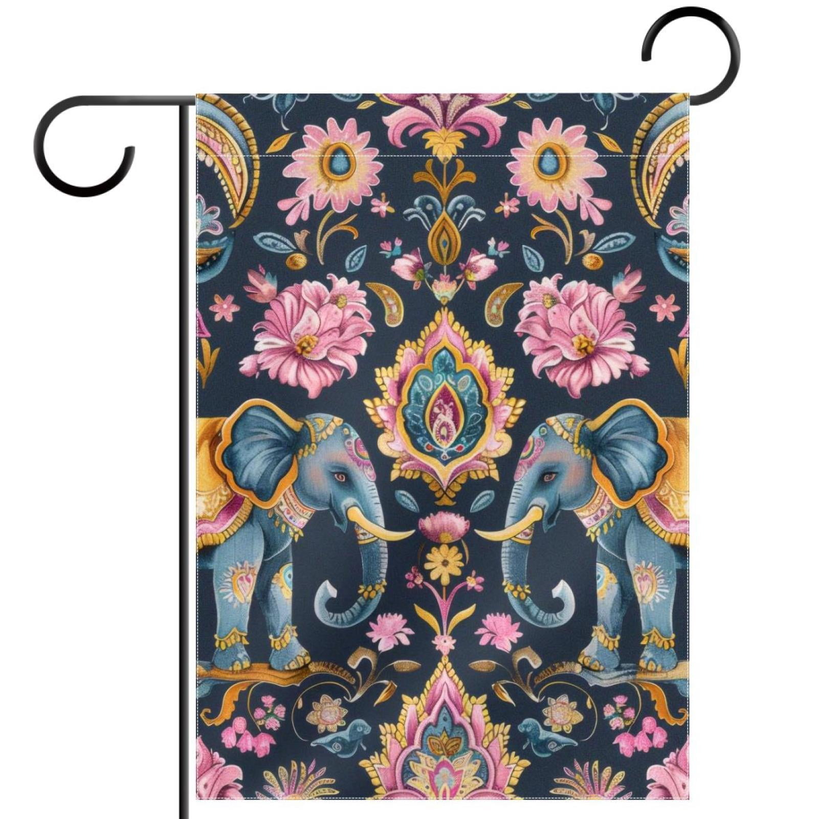 Indian Elephants and Paisleys on Dark Background Double Sided Garden ...