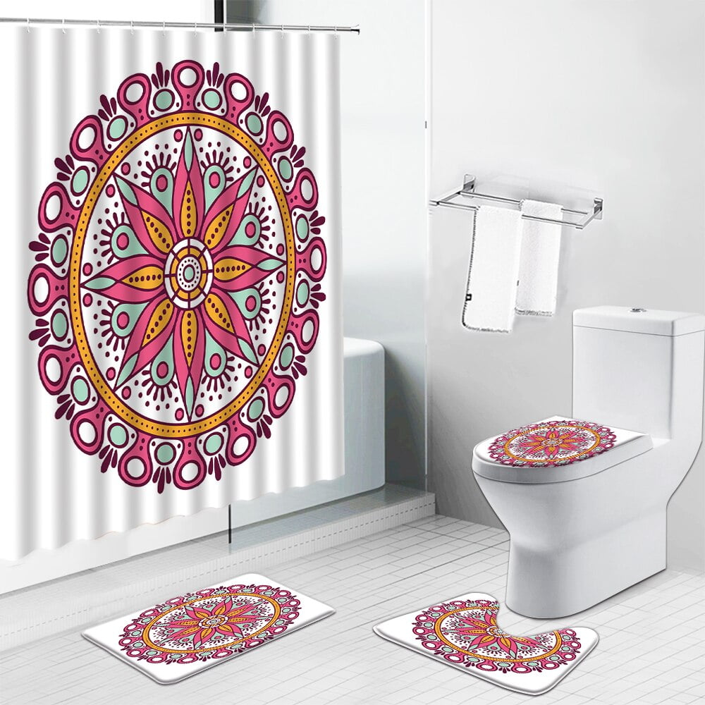 Indian Ethnic Flower Paisley Medallion Mandala Shower Curtains Set