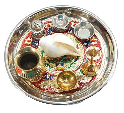 Indian Fashion Hut Handmade Pooja Thali Set Decorative Aarti Plate with ...