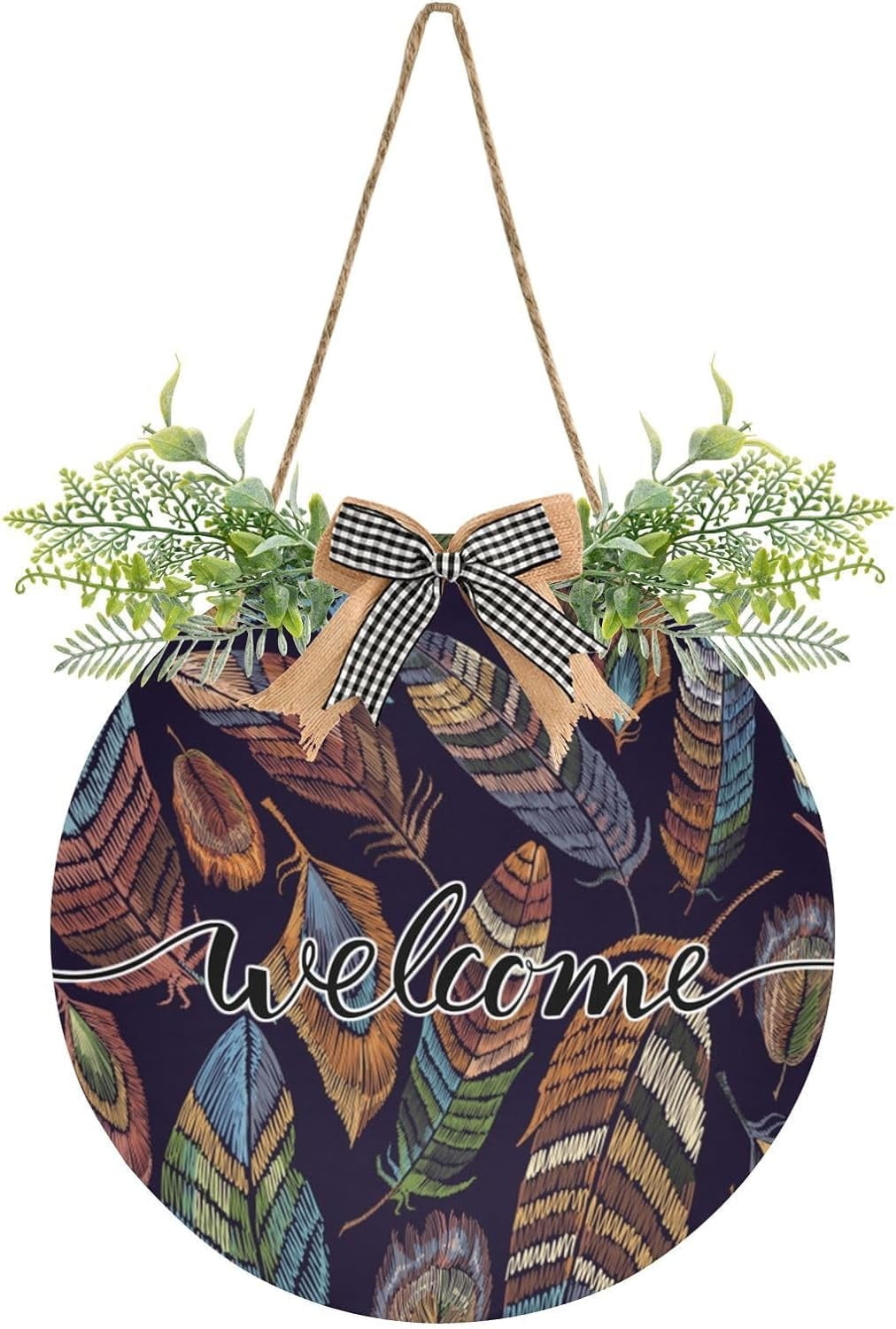 Indian Feather Welcome Sign Farmhouse Front Porch Door Hanging Welcome ...