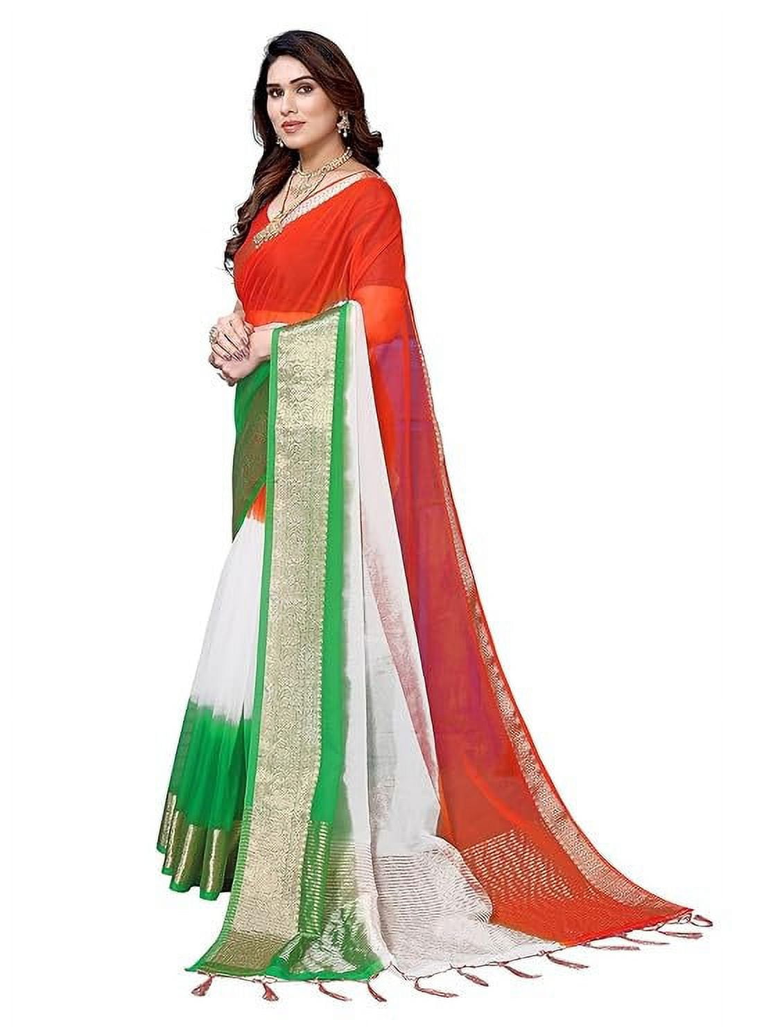 Indian Flag Tricolor Tiranga Saree | Saree With Unstitched Blouse ...