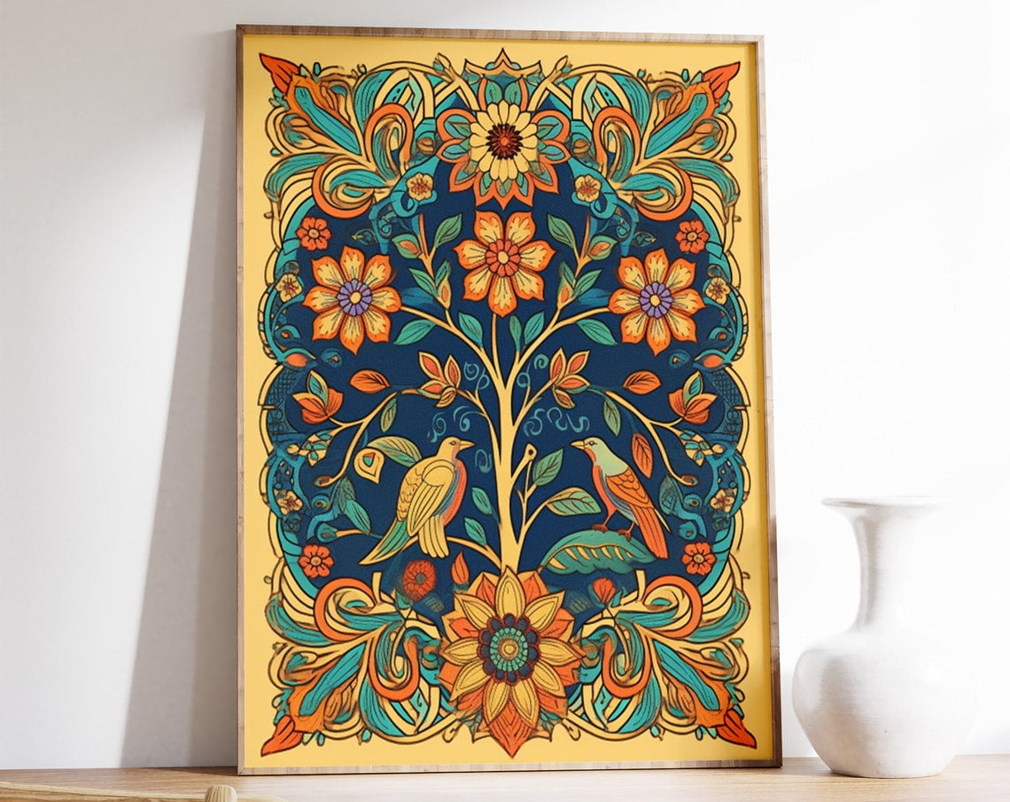 Indian Floral Art Poster, Indian Art Print, Floral Vintage Wall Art ...