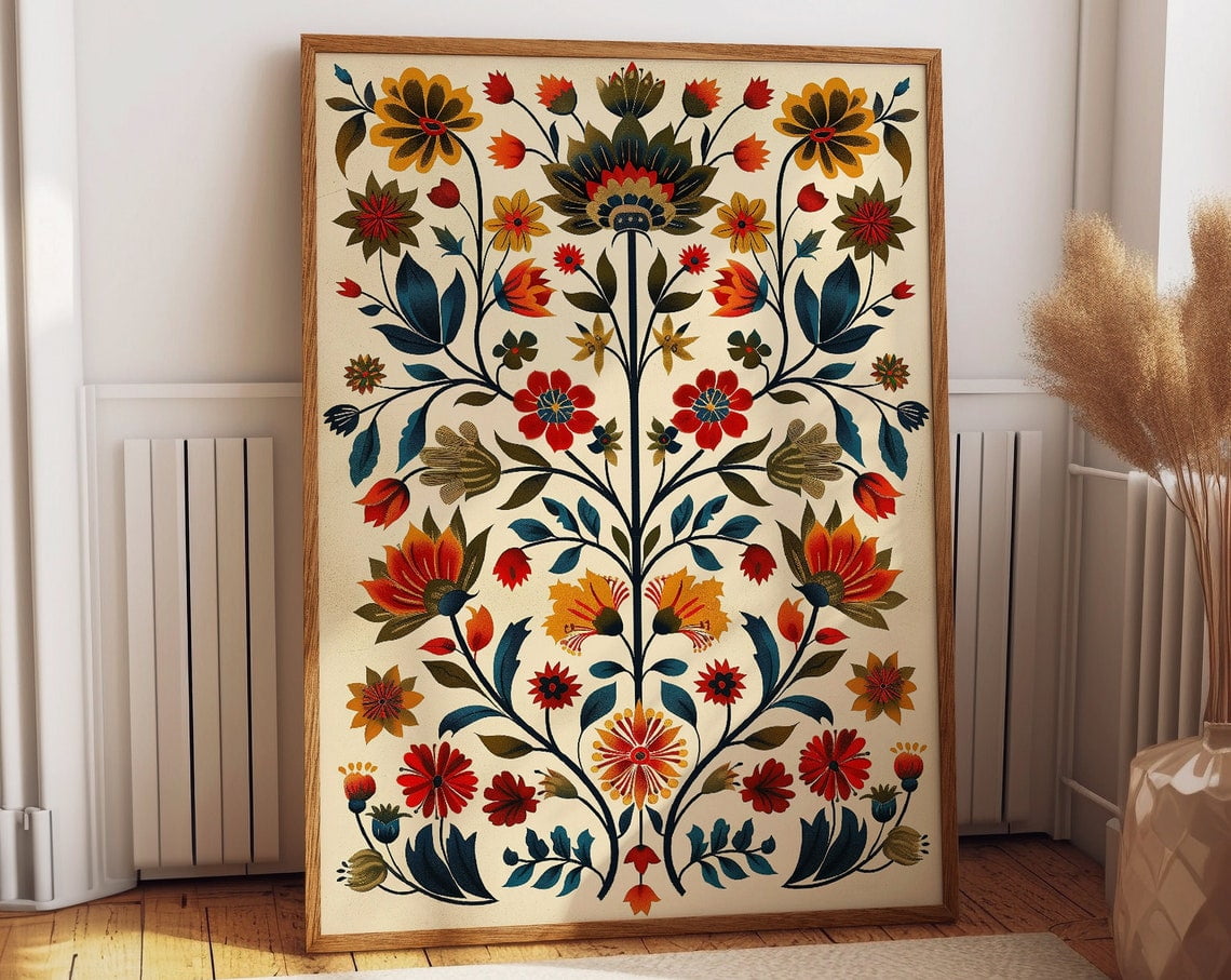 Indian Floral Art Poster - Rich Botanical Illustration - Traditional ...