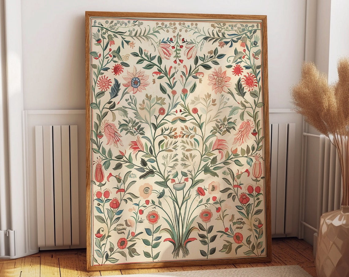 Indian Floral Art Poster - Traditional Botanicals In Vibrant Colors ...