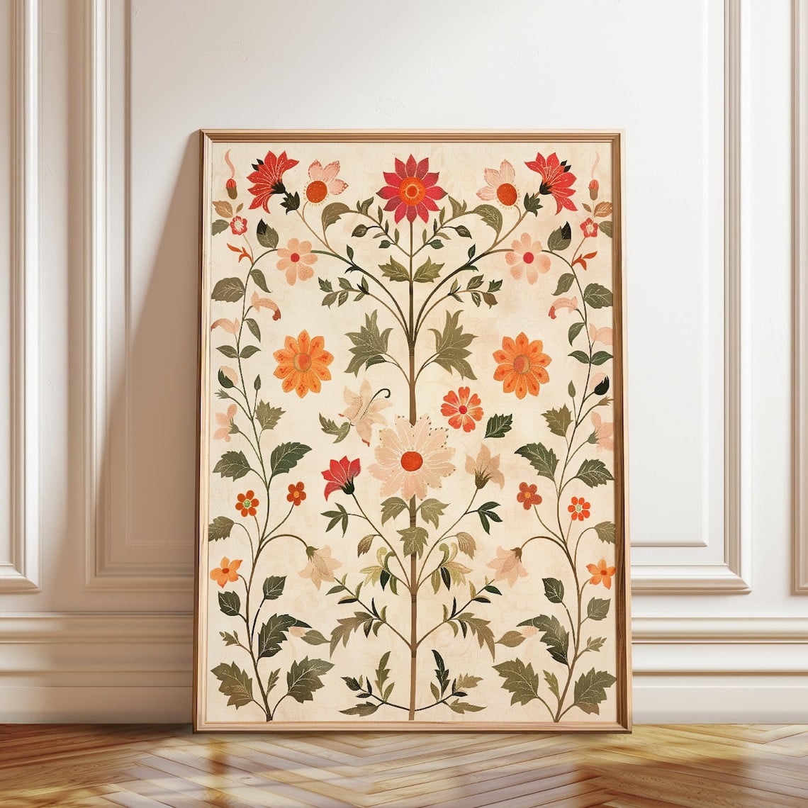 Indian Floral Art Poster - Traditional Folk Art Botanical Wall Decor ...