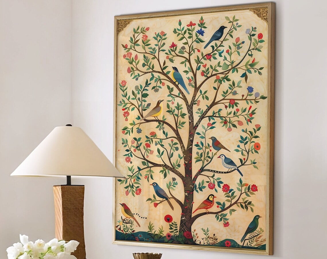 Indian Floral Art Print Vintage Cultural Poster Asian Decor Traditional ...