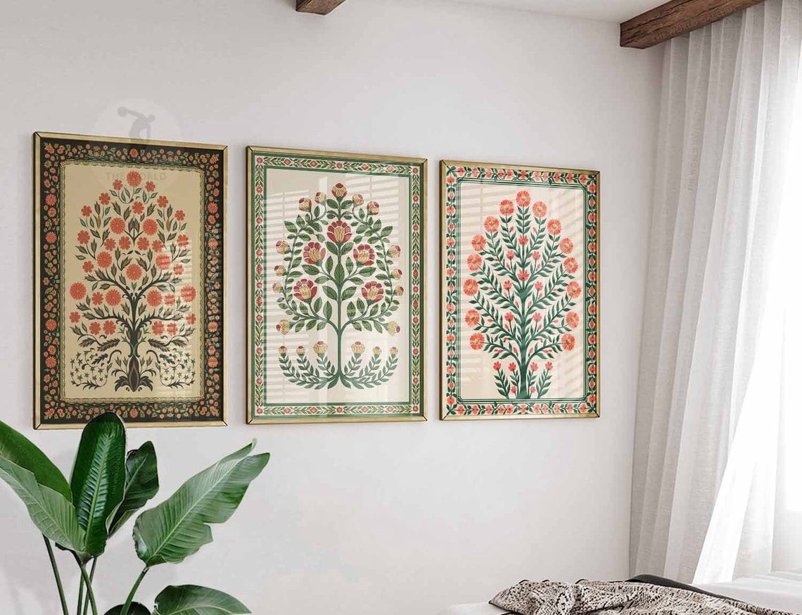 Indian Floral Vintage Traditional Pichwai Cultural Decor Art Set 3 ...