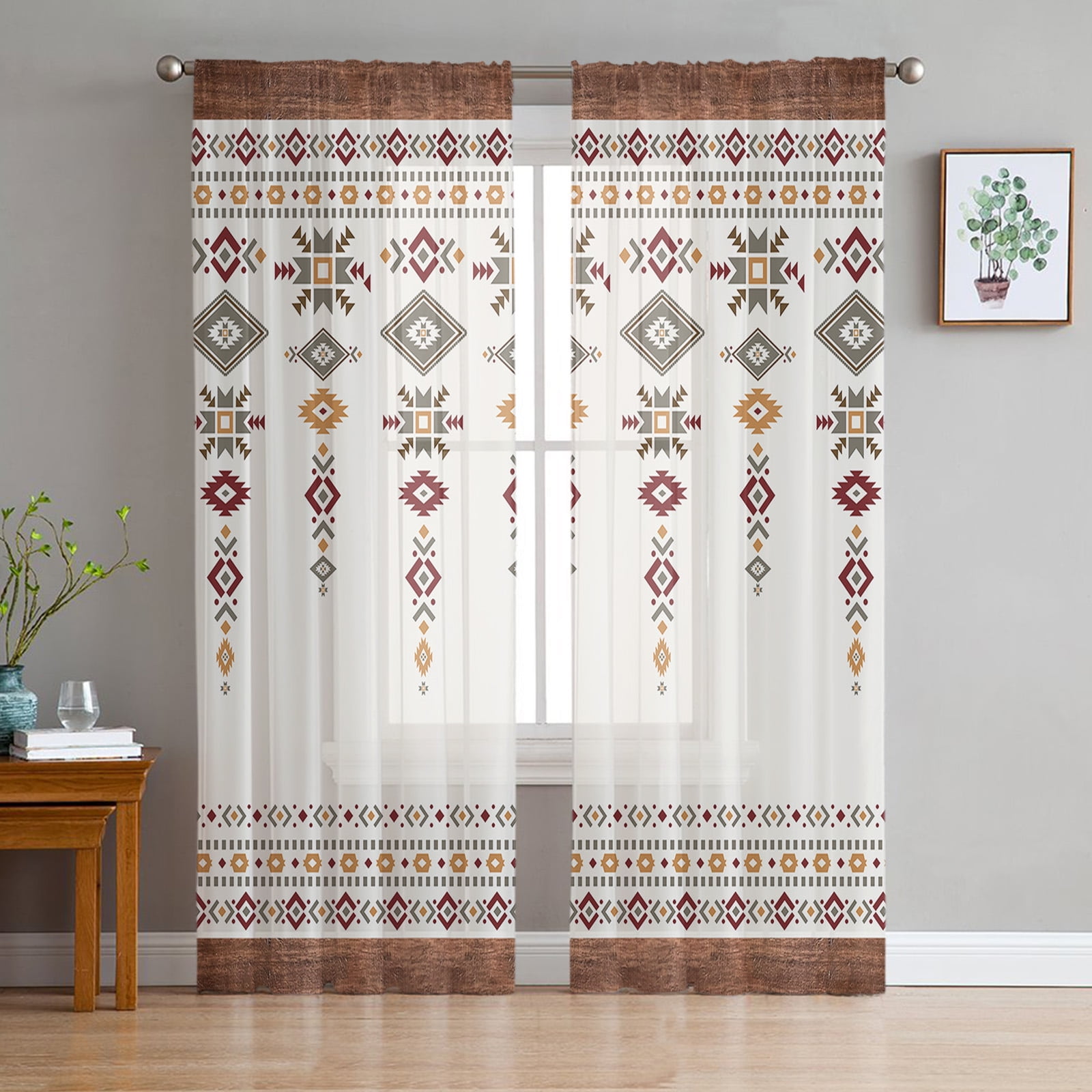 Indian Geometry Graphics Tulle Curtains for Living Room Sheer Curtain ...