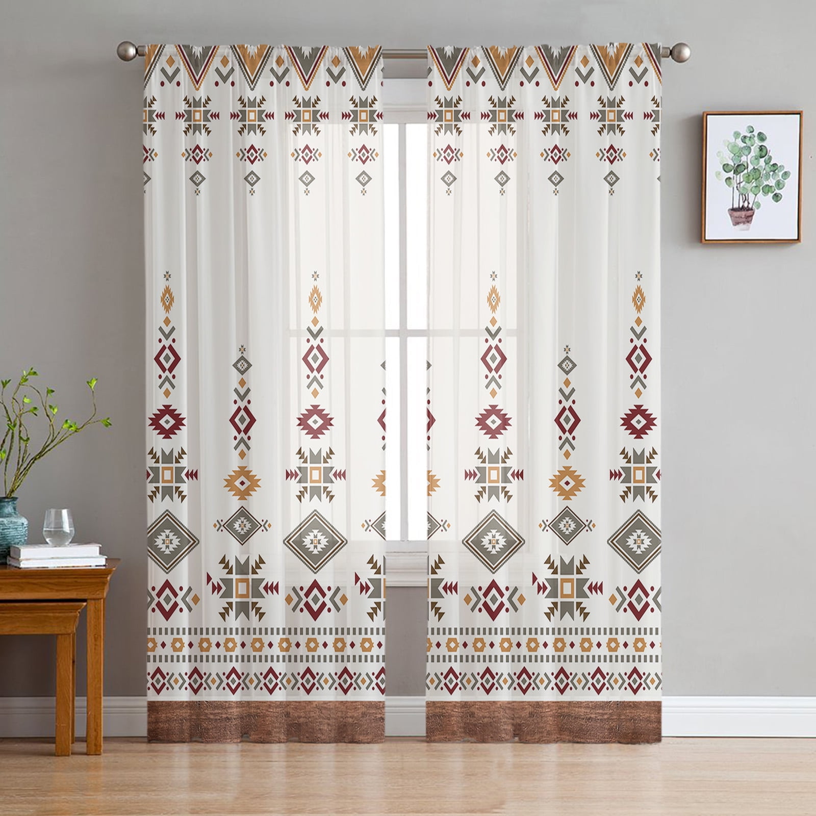 Indian Geometry Graphics Tulle Curtains for Living Room Sheer Curtain ...