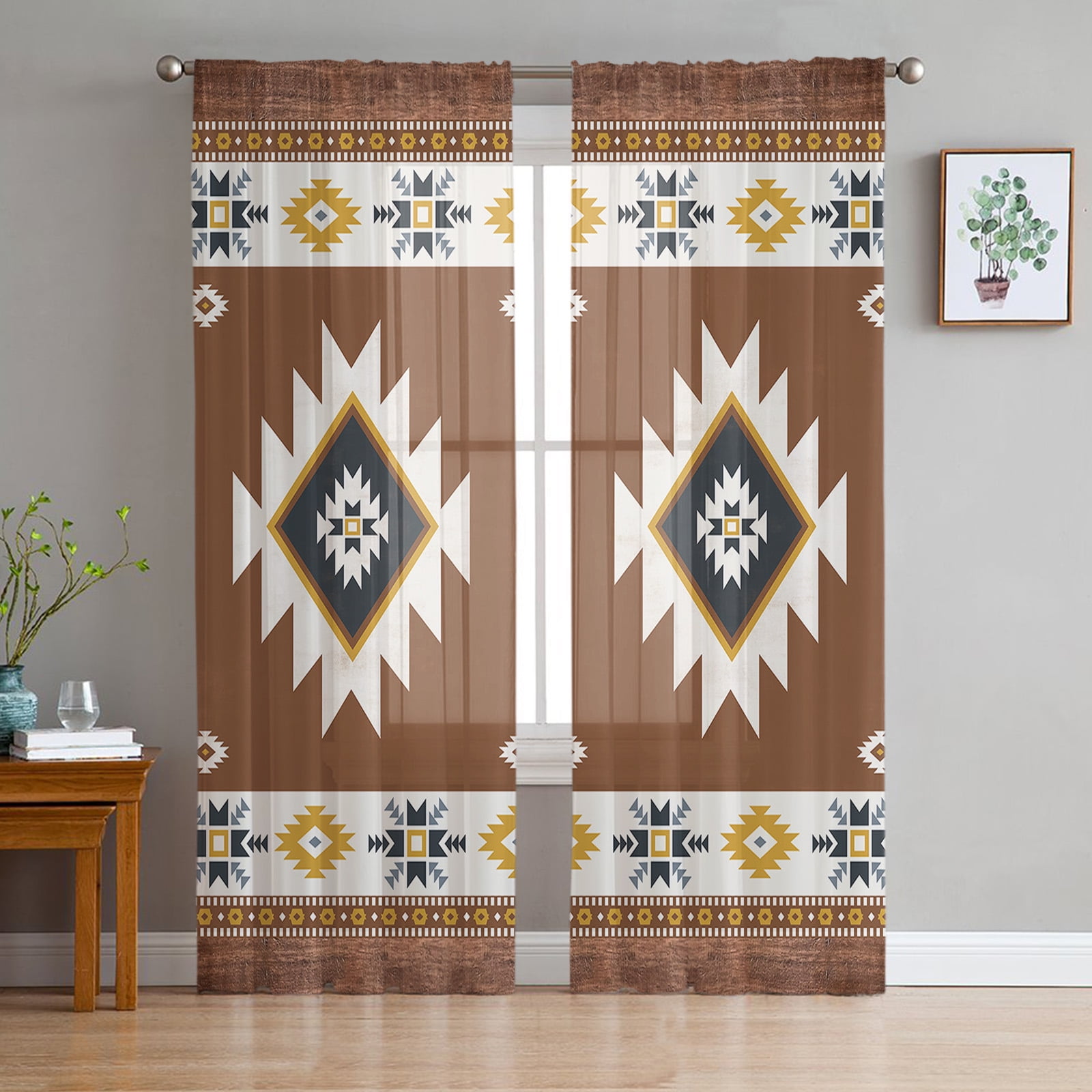 Indian Geometry Graphics Tulle Curtains for Living Room Sheer Curtain ...