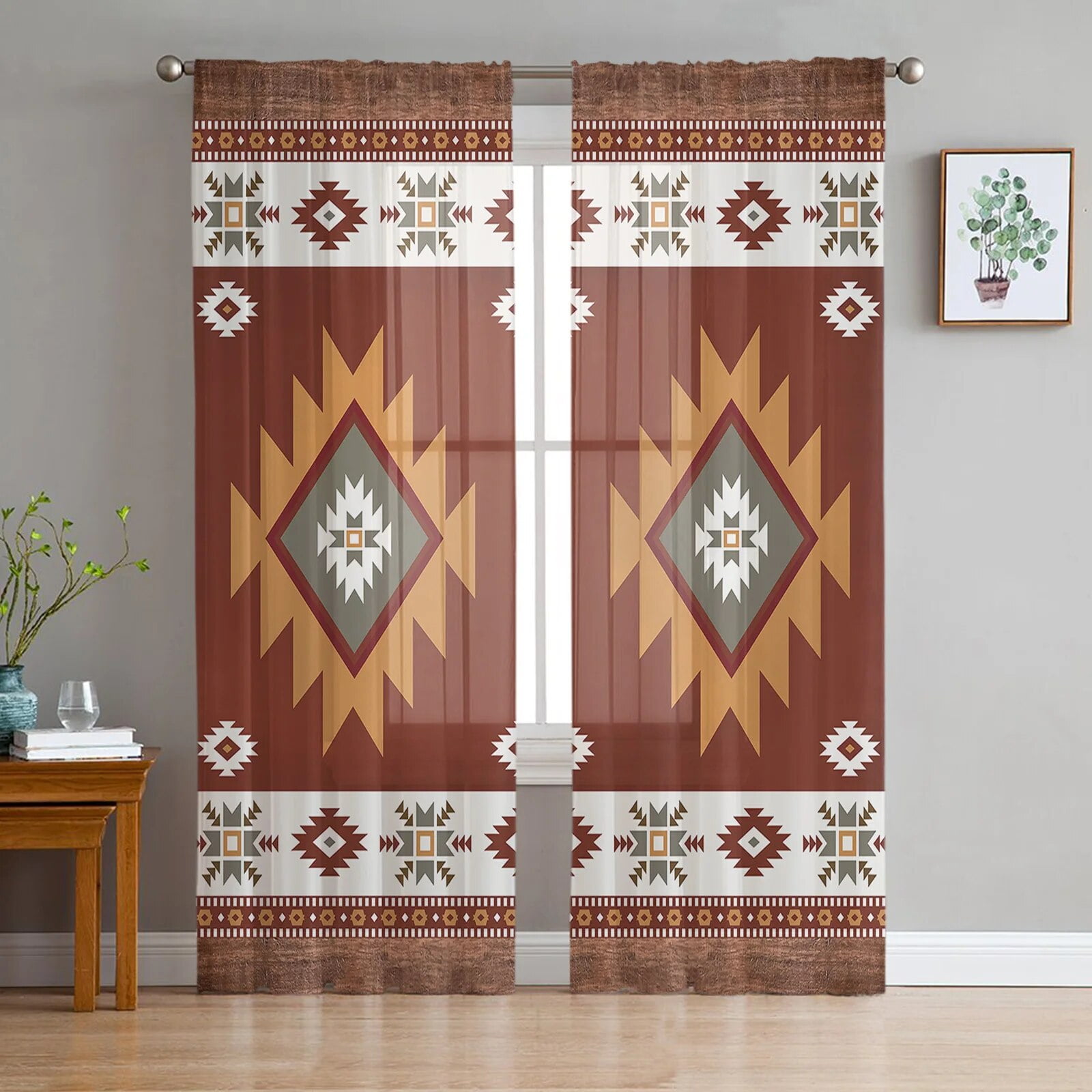 Indian Geometry Graphics Tulle Curtains for Living Room Sheer Curtain ...