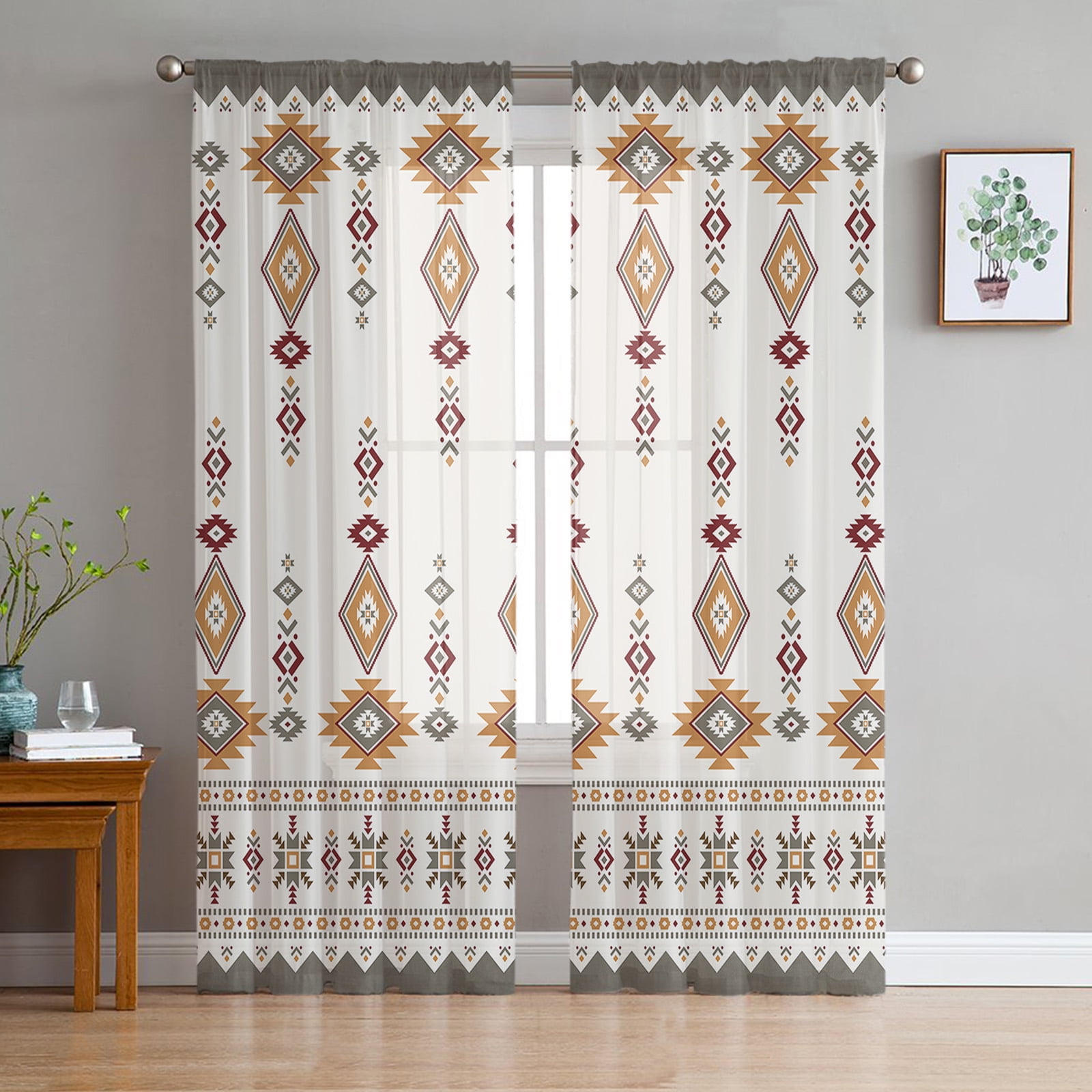 Indian Geometry Graphics Tulle Curtains for Living Room Sheer Curtain ...