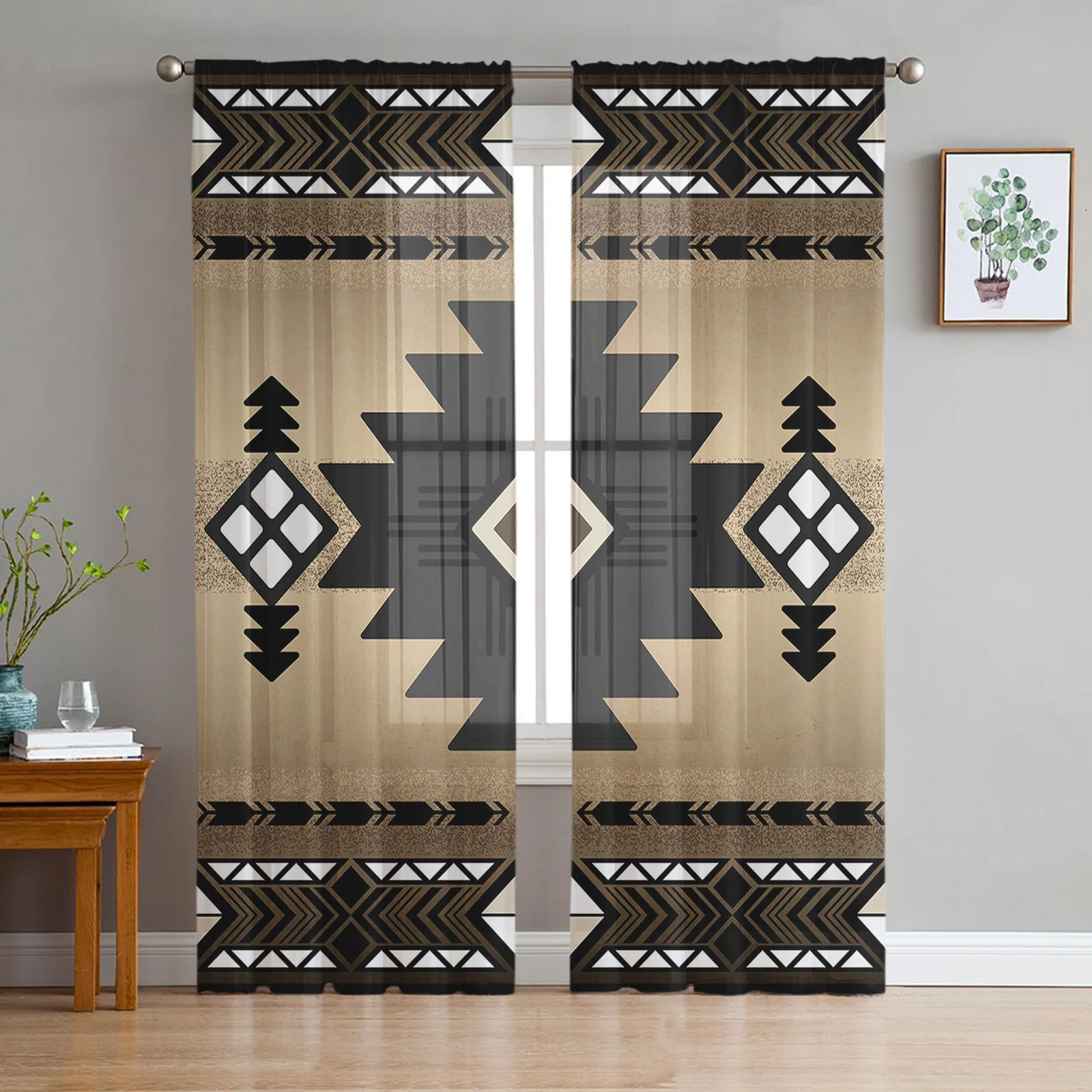 Indian Geometry Graphics Tulle Curtains for Living Room Sheer Curtain ...