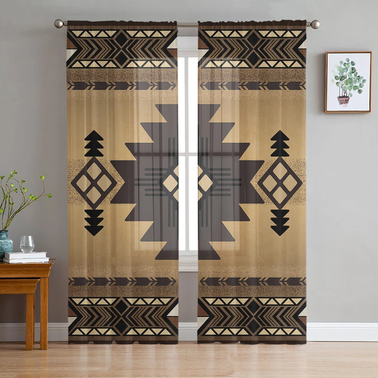Indian Geometry Graphics Tulle Curtains for Living Room Sheer Curtain ...