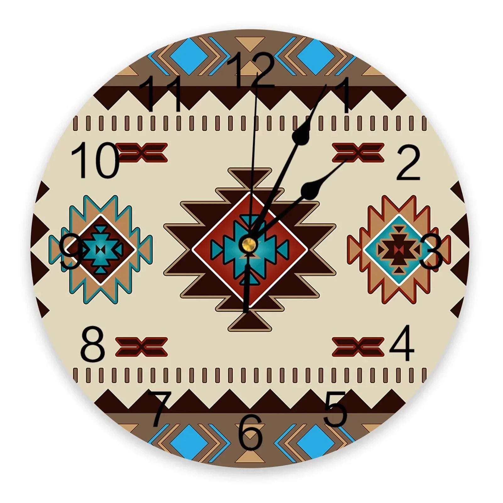 Indian Geometry Graphics Wall Clock Large Modern Kitchen Dinning Round ...