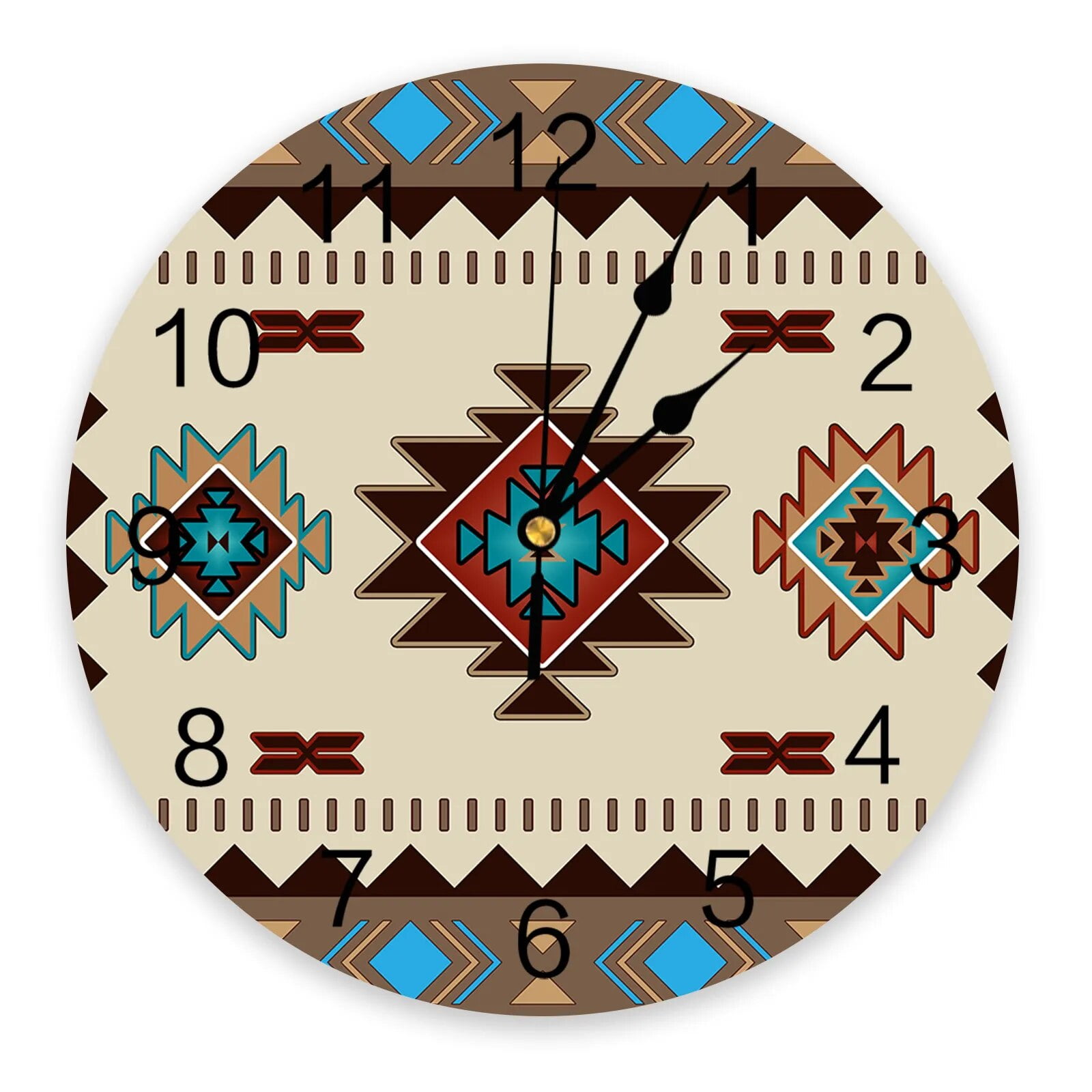 Indian Geometry Graphics Wall Clock Large Modern Kitchen Dinning Round ...