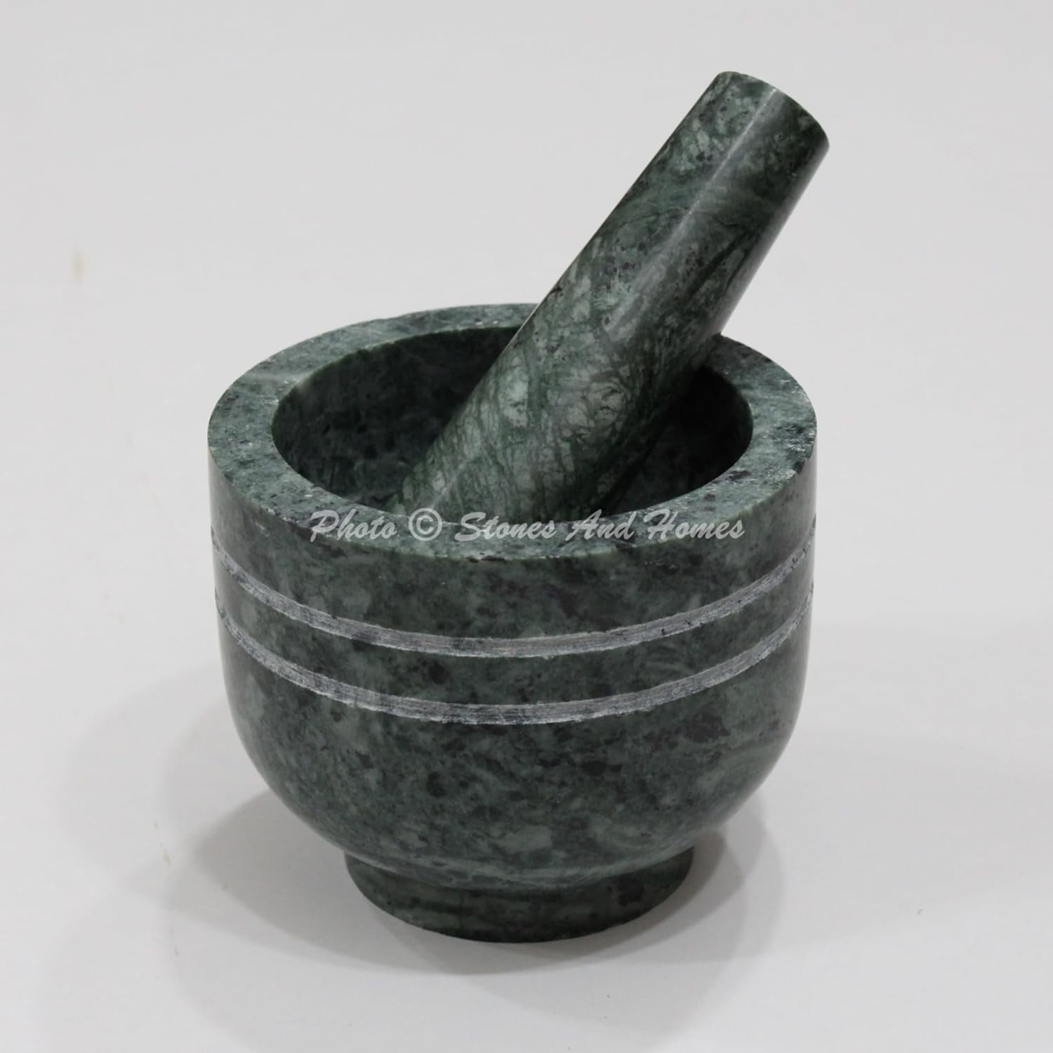 Indian Green Mortar and Pestle Set with Big Bowl - Marble Stone Molcajete for Herbs and Spices ...