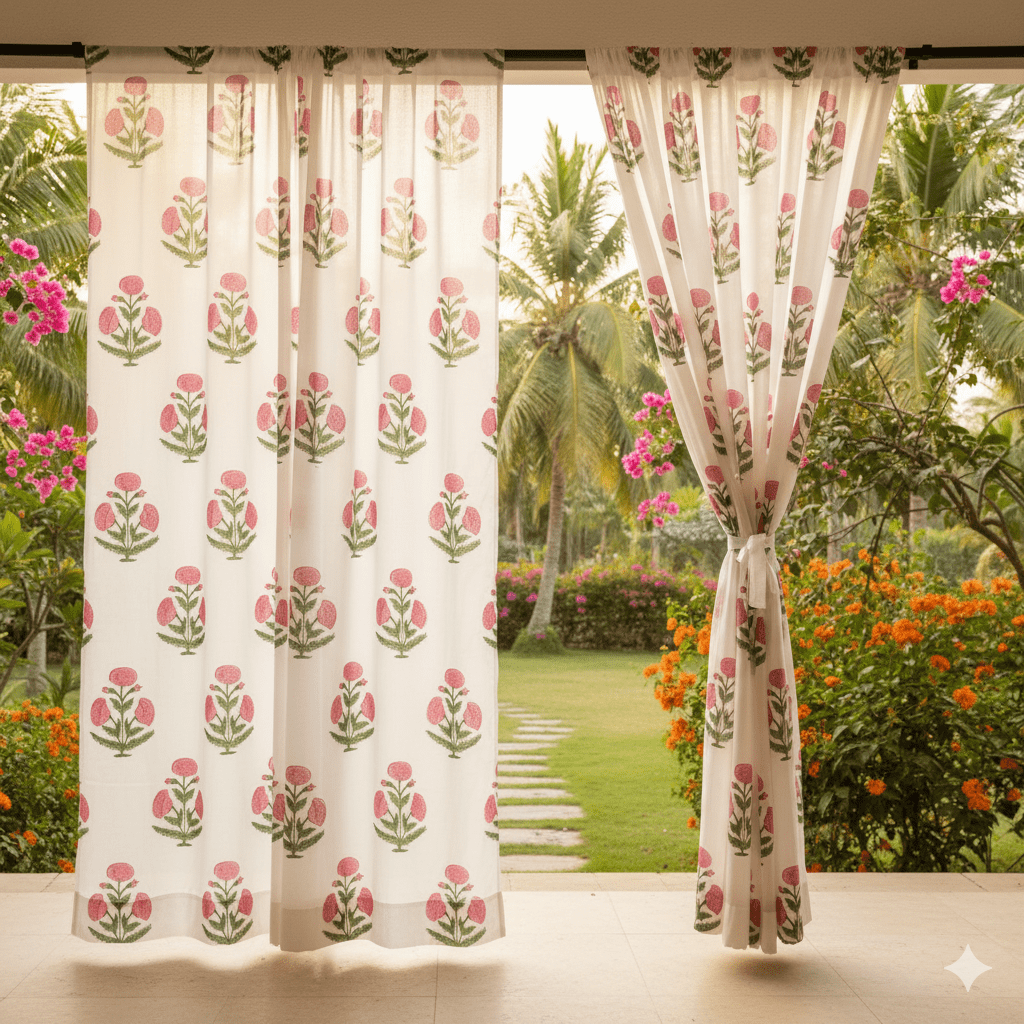 Indian Hand Block Print Pure Cotton Curtains Drape for Window Décor ...