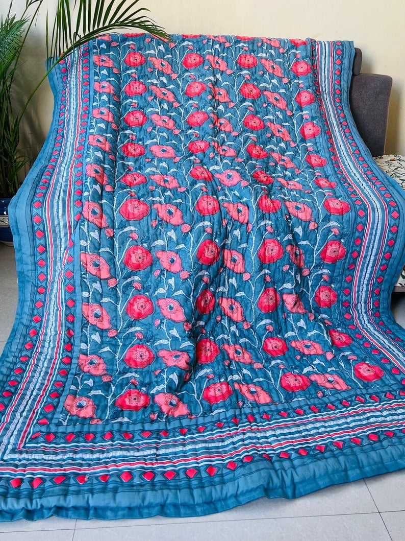 Indian Hand Block Print Quilts/Jaipuri Razai/Indian Reversible quilt ...