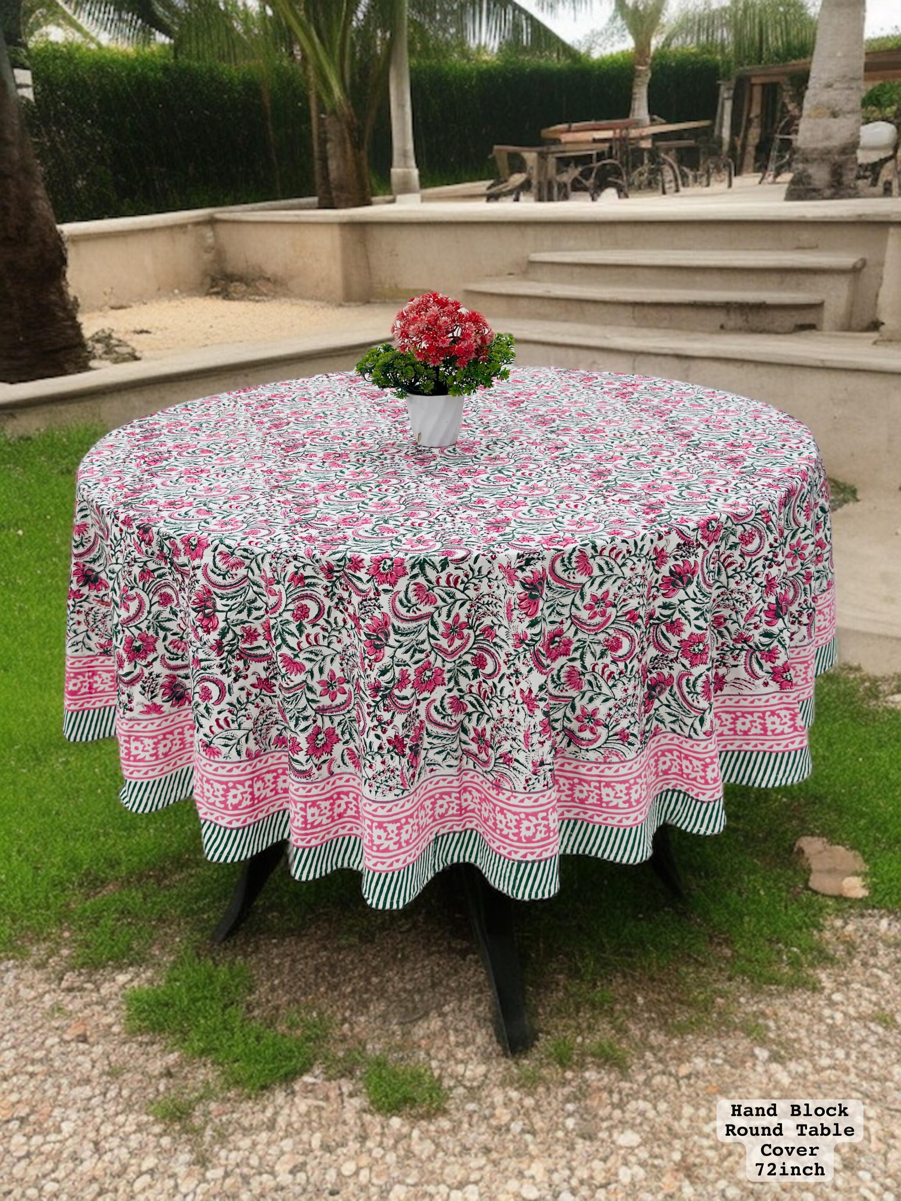 Indian Hand Block Print Tablecloth – 72” Round Cotton Table Cover for ...