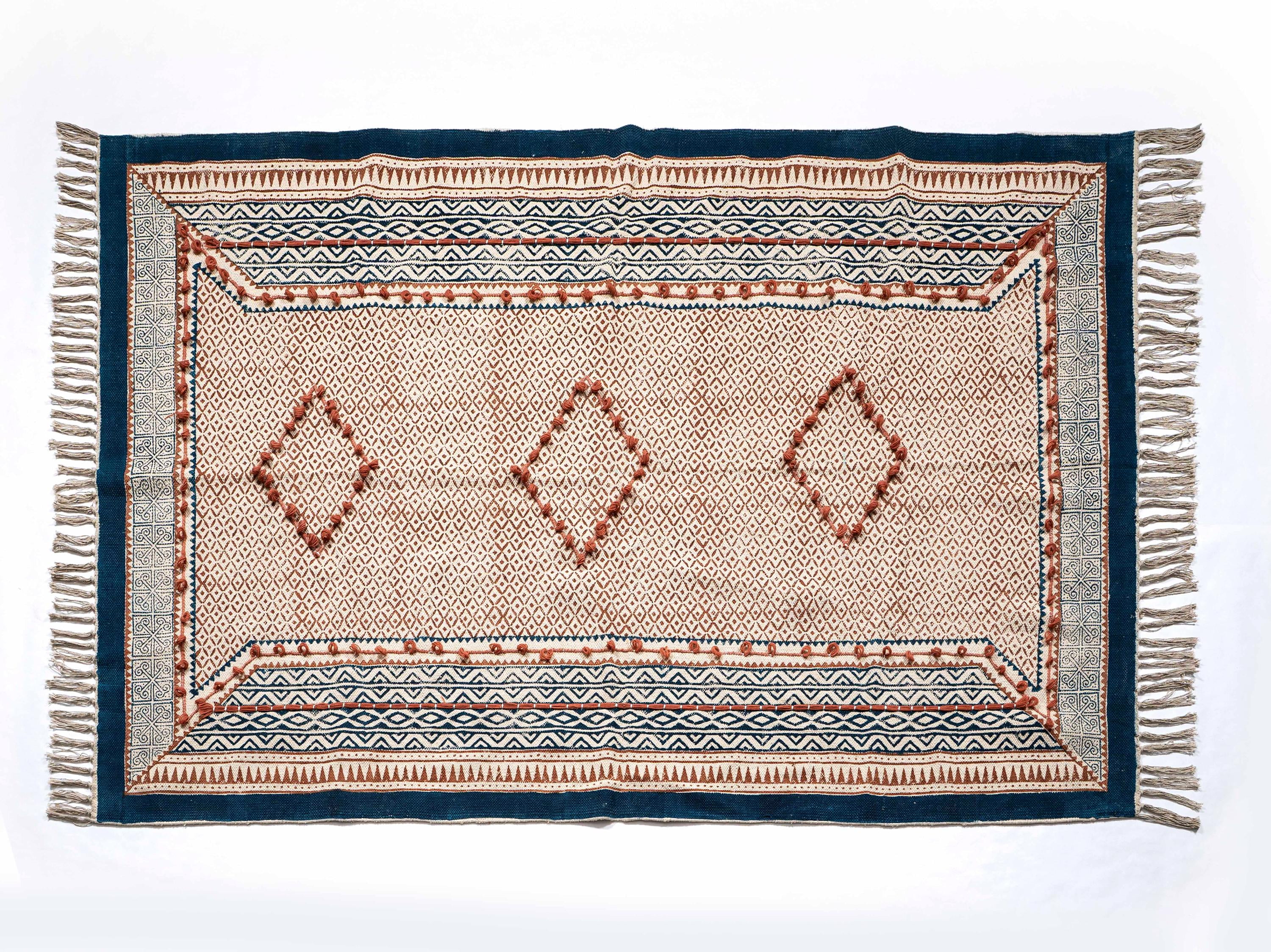 Indian Hand Block Printed Cotton Dhurrie | Handwork Home Decor Rugs ...