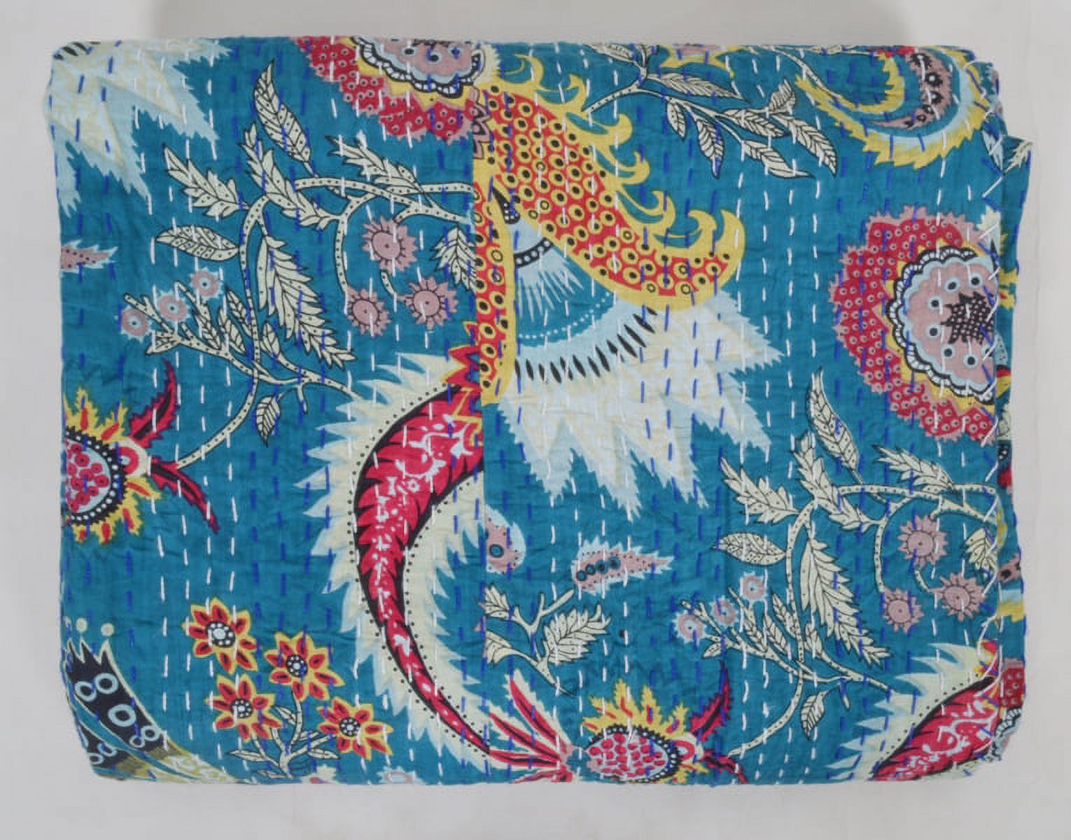 Indian Handmade Blue Mukat Design Kantha Quilt Cotton Kantha Blanket ...
