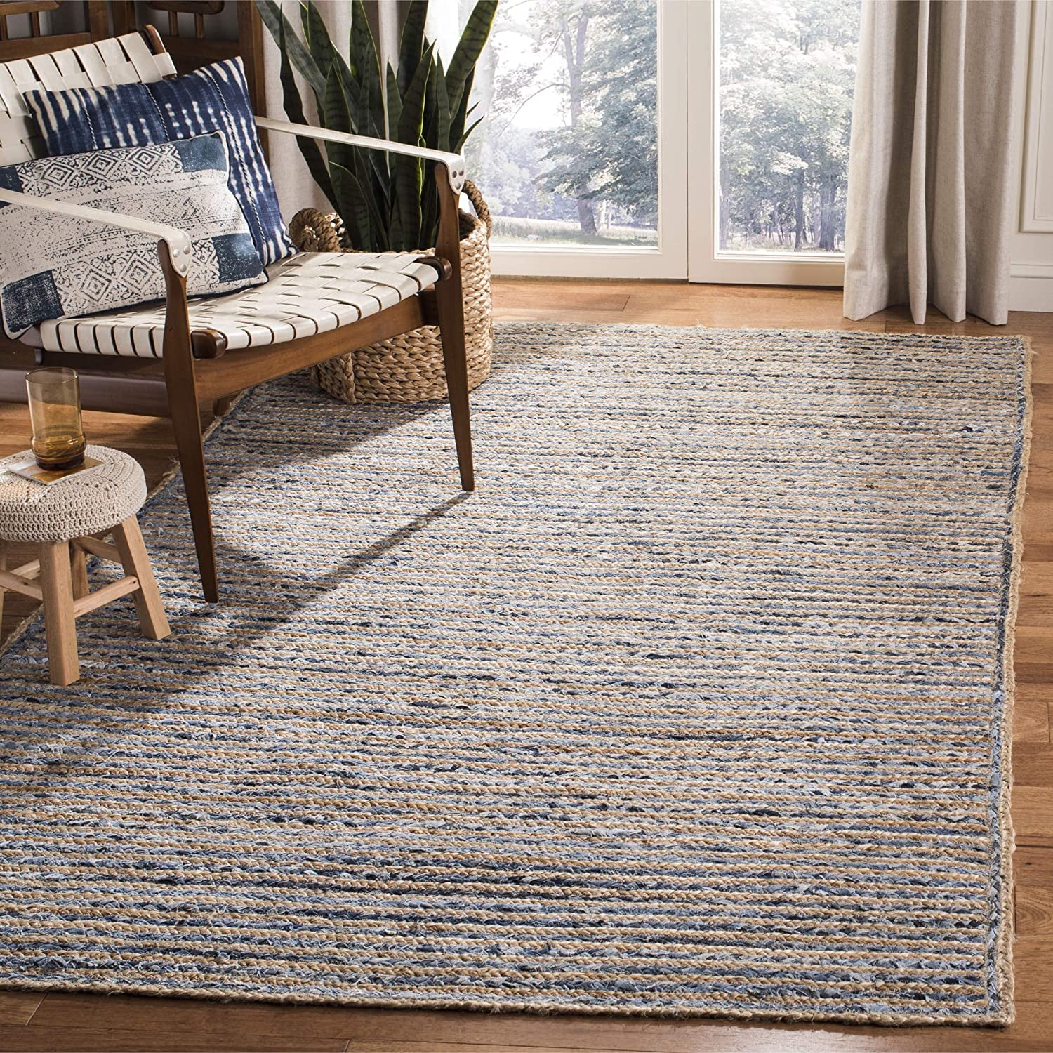 Indian Handmade Braided Blue Color Cotton , Denim with Natural Jute ...