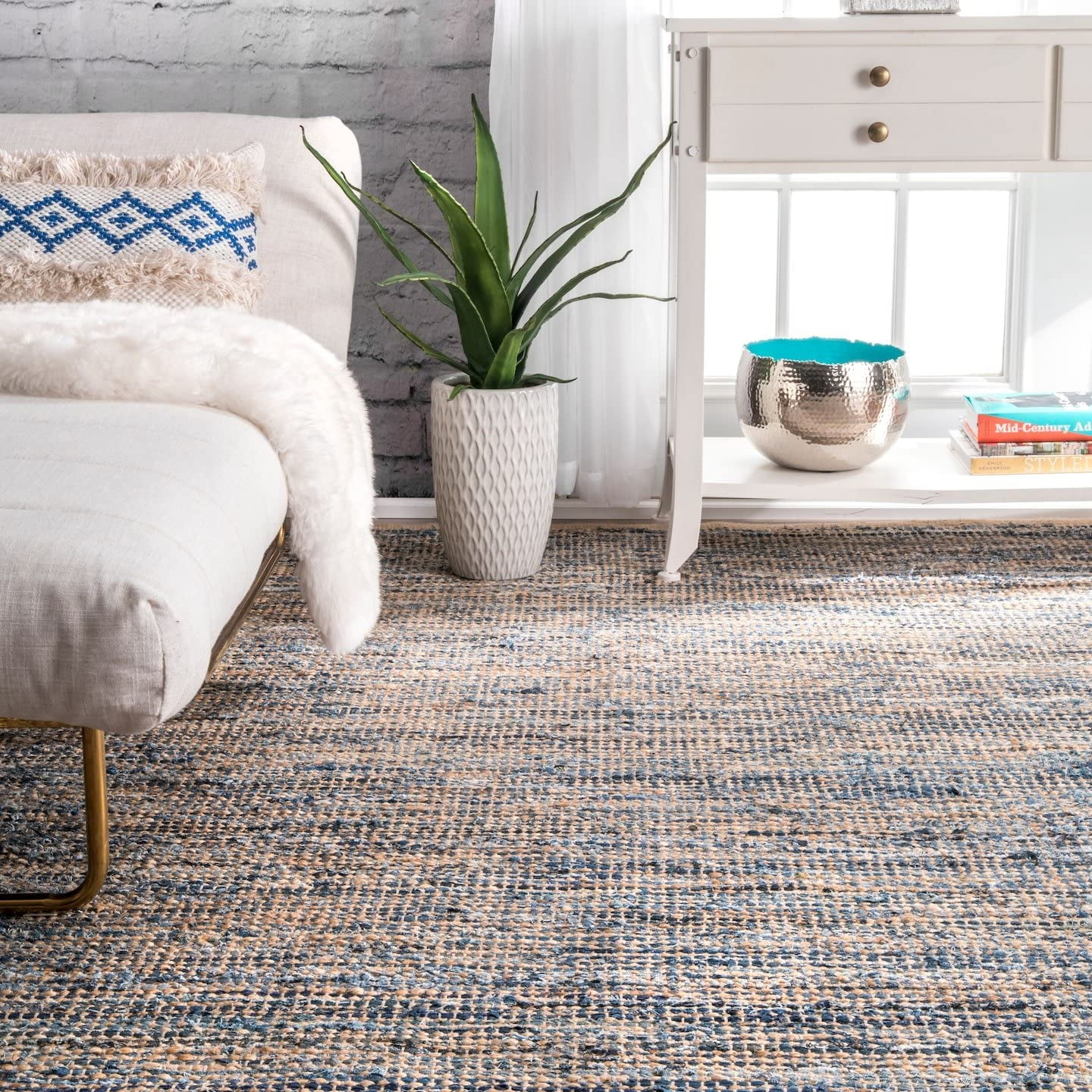 Indian Handmade Braided Blue Color Cotton , Denim with Natural Jute ...