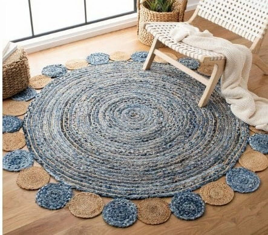 Indian Handmade Braided Blue Color Cotton , Denim with Natural Jute ...