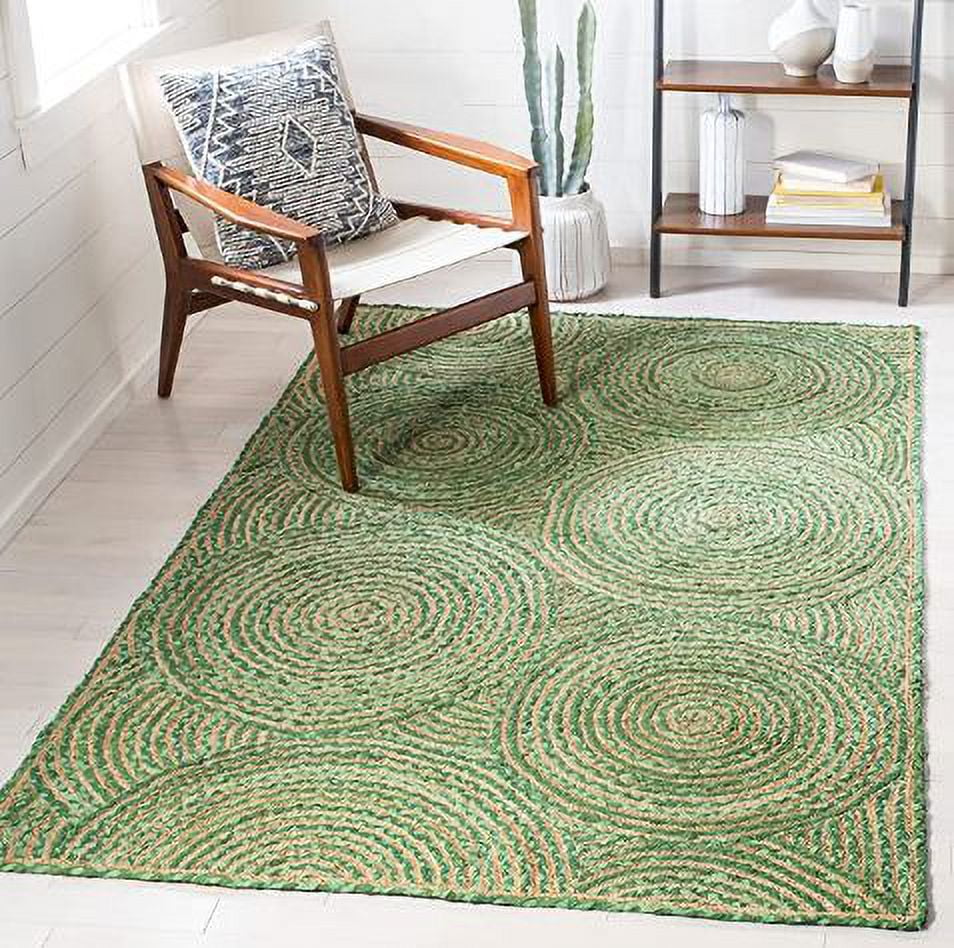 Indian Handmade Braided Green Color Cotton with Natural Jute Rectangle ...