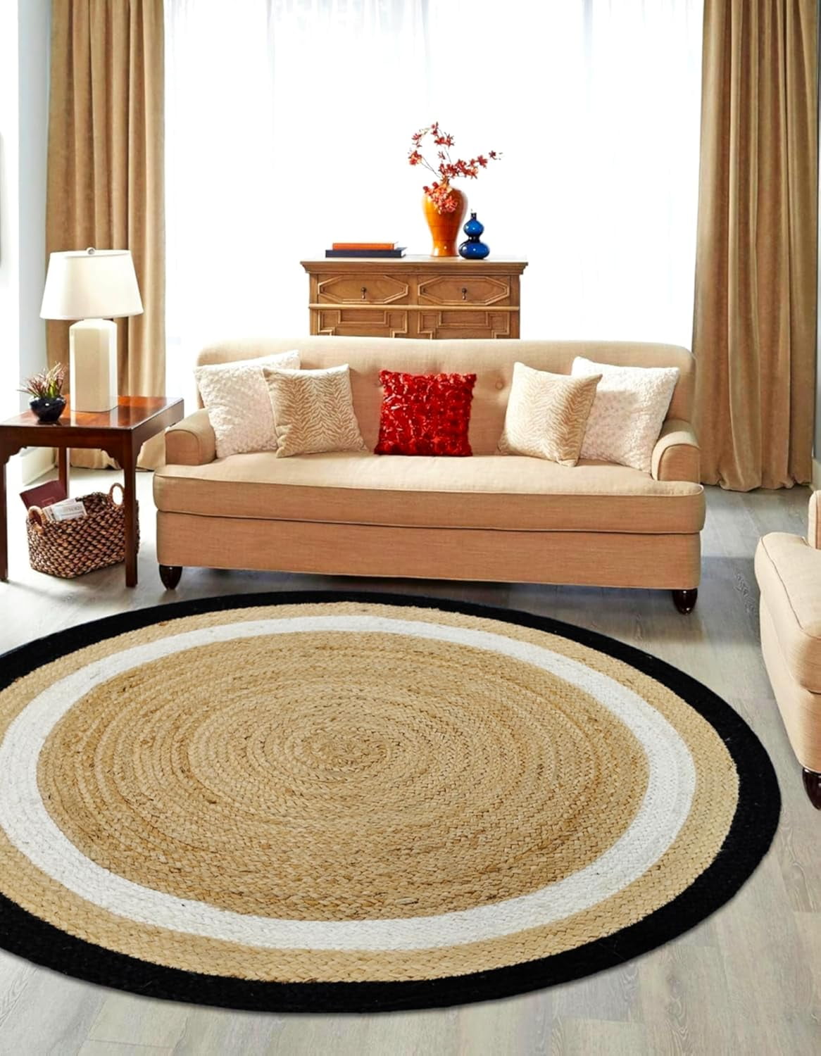 Indian Handmade Braided Natural Jute With Black & White Border Design ...