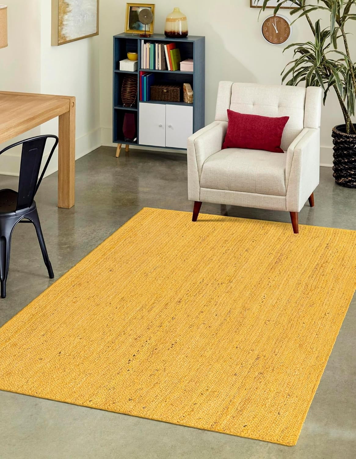 Indian Handmade Braided Pure Yellow Jute Area Rug 4 x 6 Feet (122 cm x ...