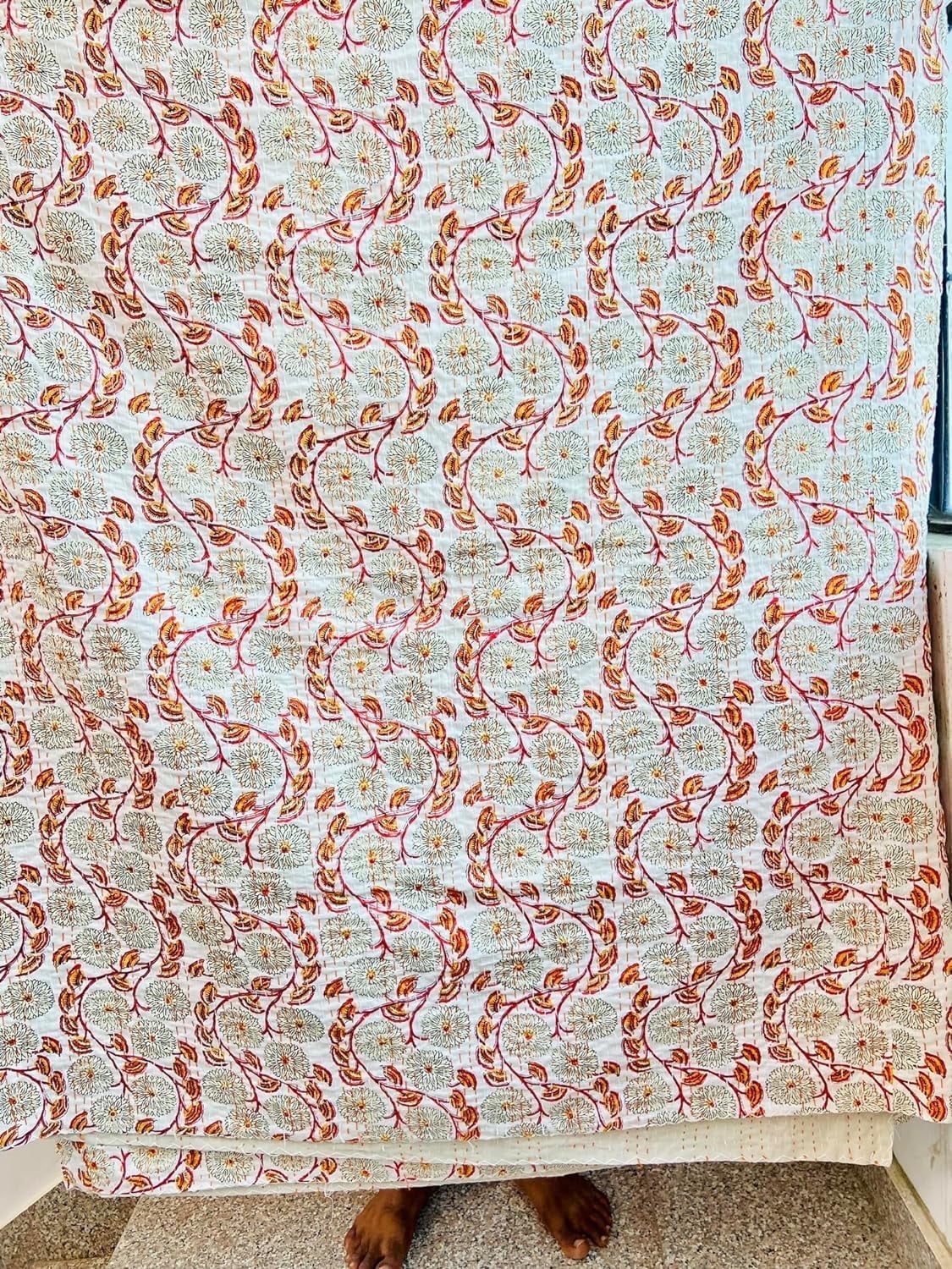 Sambhav Quilt Hub Indian Handmade Floral Kantha Fruit Design Cotton ...