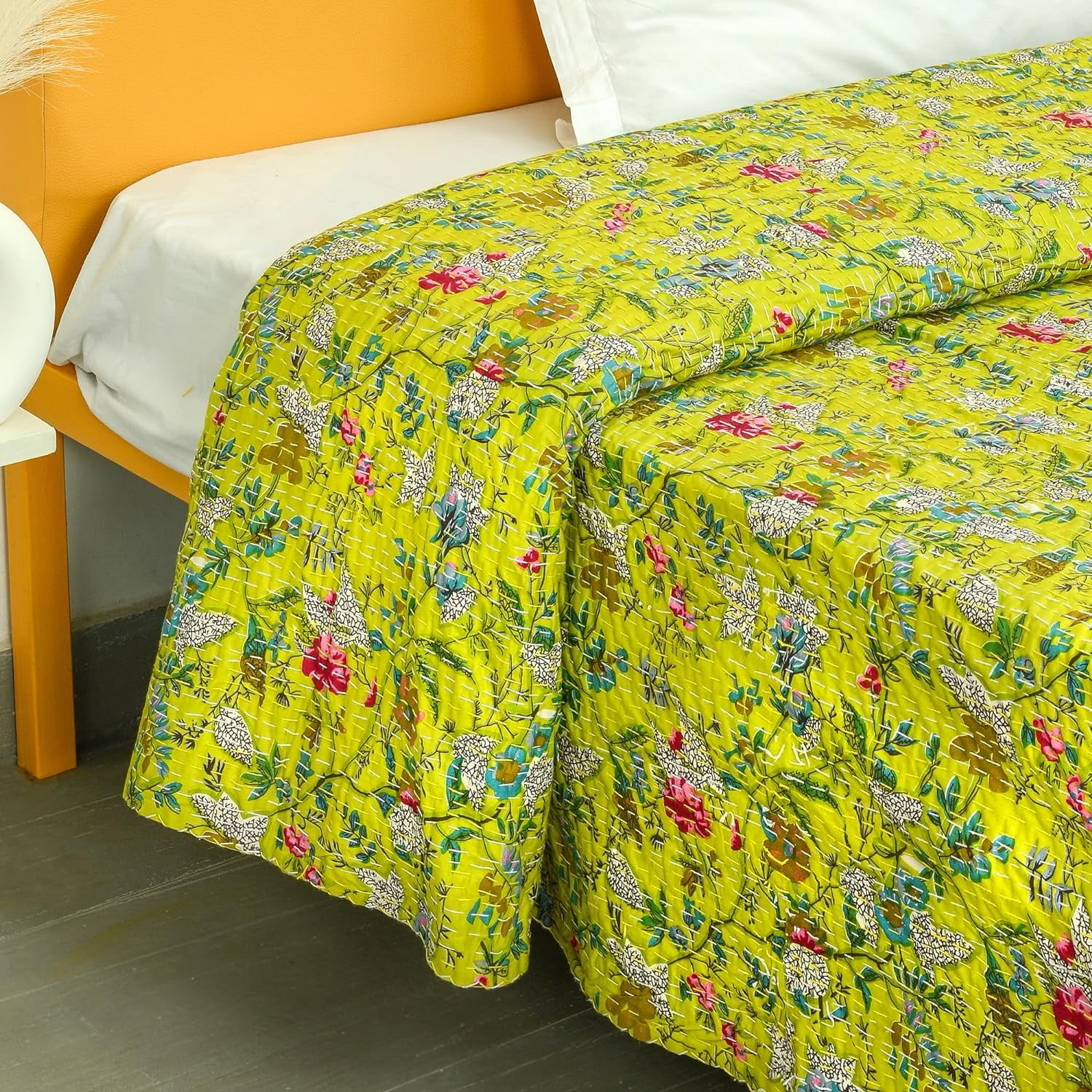 Indian Handmade Vintage Kantha Quilt, Reversible Kantha Quilt Bohemian ...