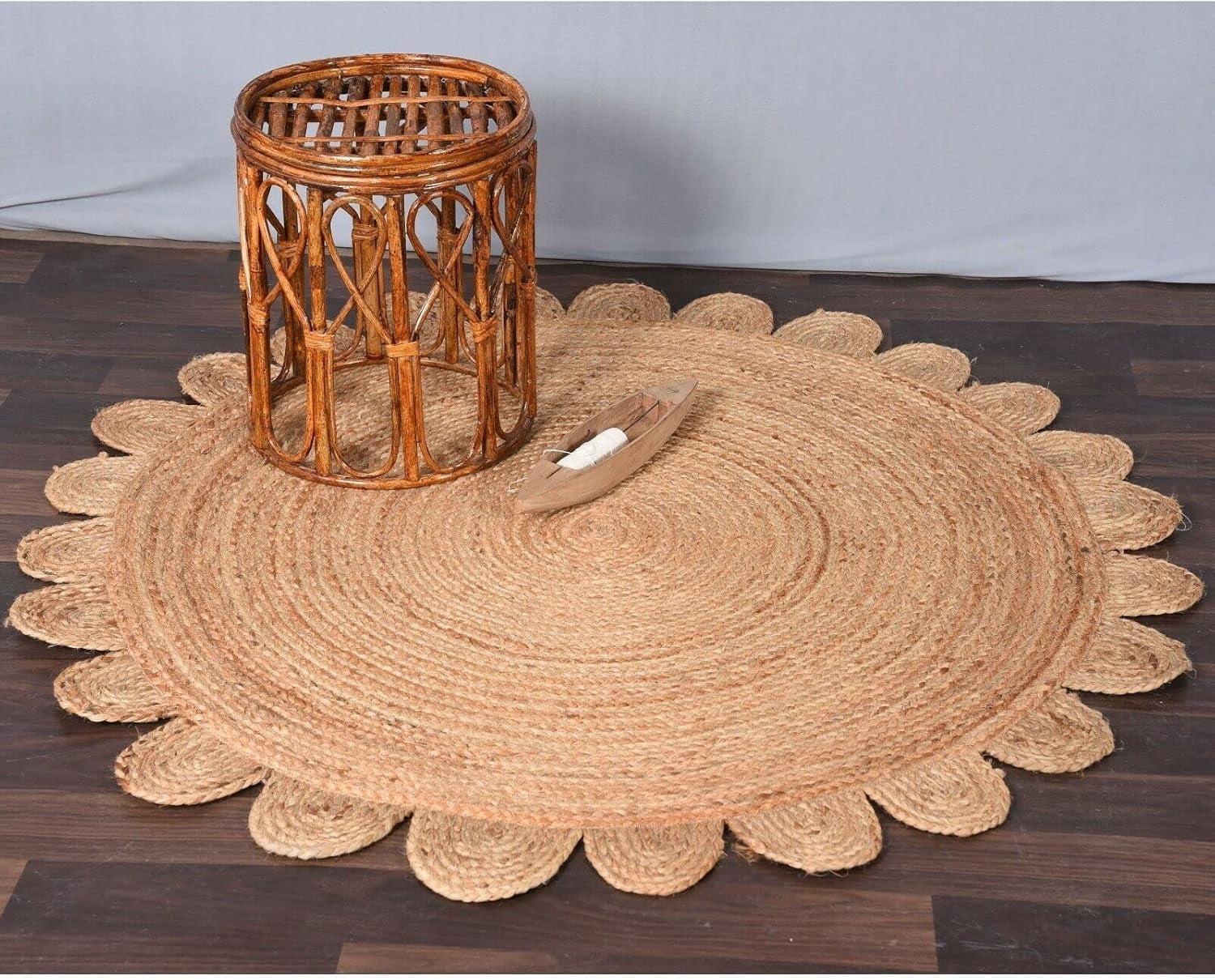 Indian Handwoven Braided Natural Jute Scalloped Design Area Rugs ...